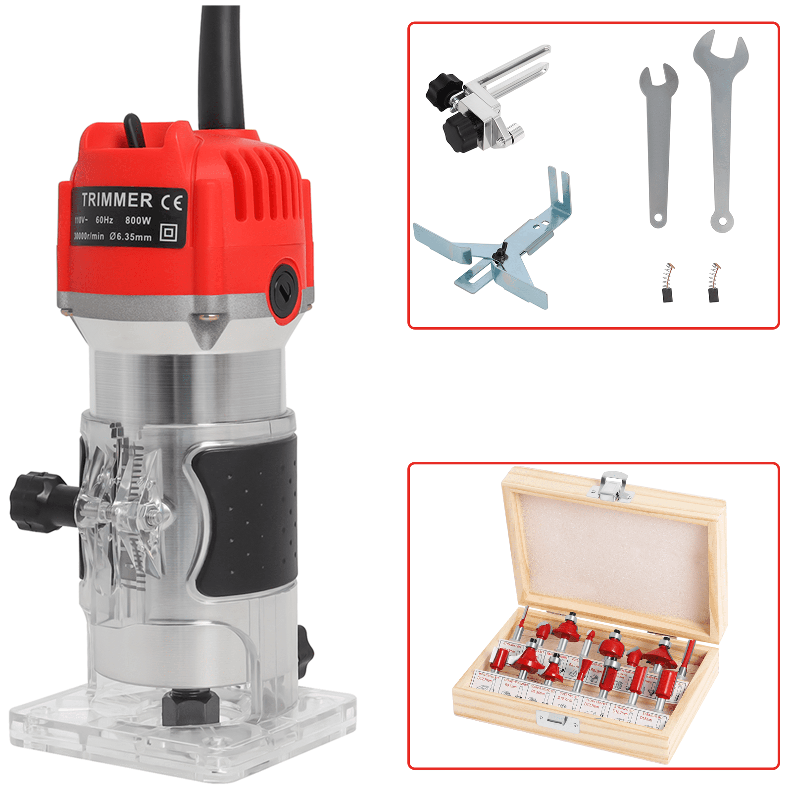 Wadoy 110V 800W Wood Router Kit Electric Handheld Laminate Trimmer Hand ...