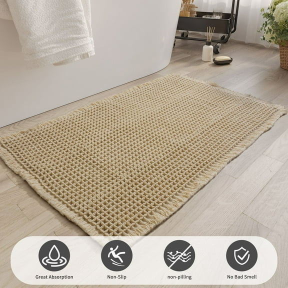 3 Piece Waffle Bath Mat Set - Non Slip, Soft Absorbent Bathroom Rugs ...