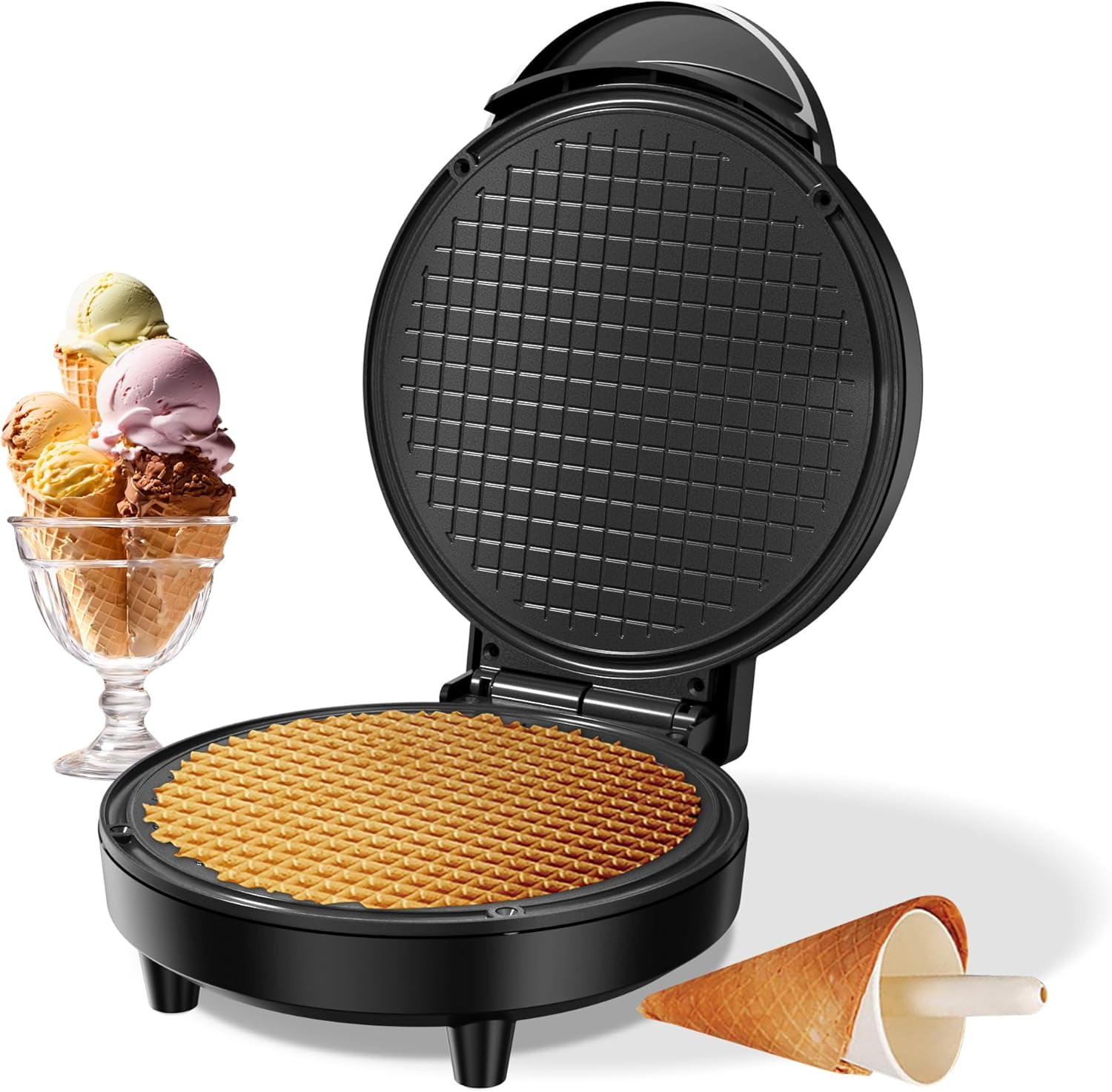 Waffle Cone Maker, 750W Thin Waffle Maker (Ice Cream Cone) with Shaper ...