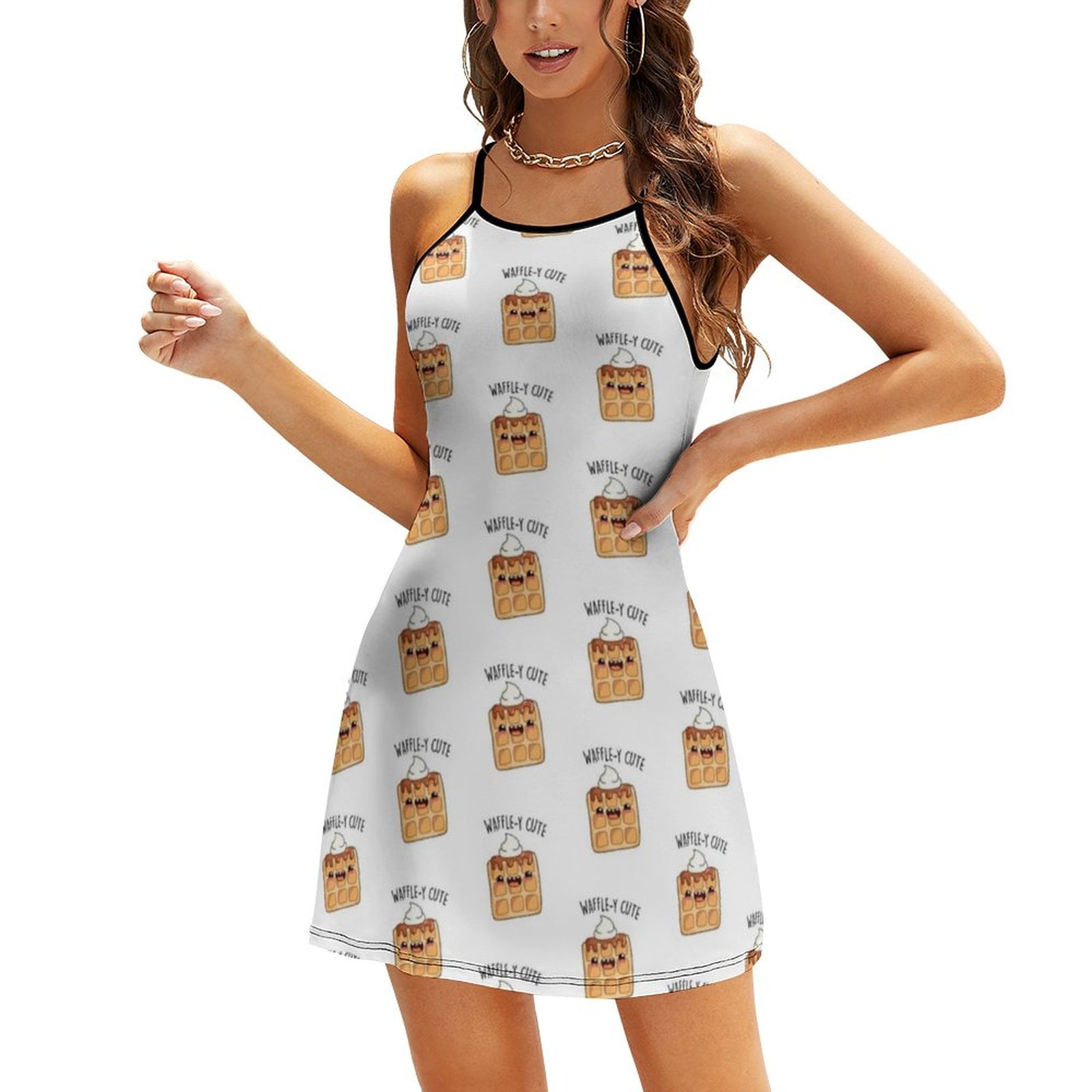 Waffle Cute Food Pun Square Neck Dress Sweet Summer Dress Women Elegant ...