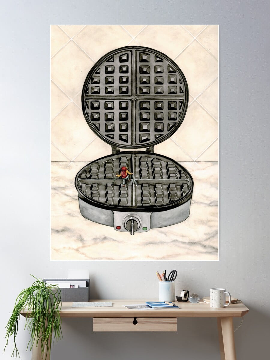 Waffle Iron Backpacking, Surrealist Kitchen Watercolor Painting Poster ...