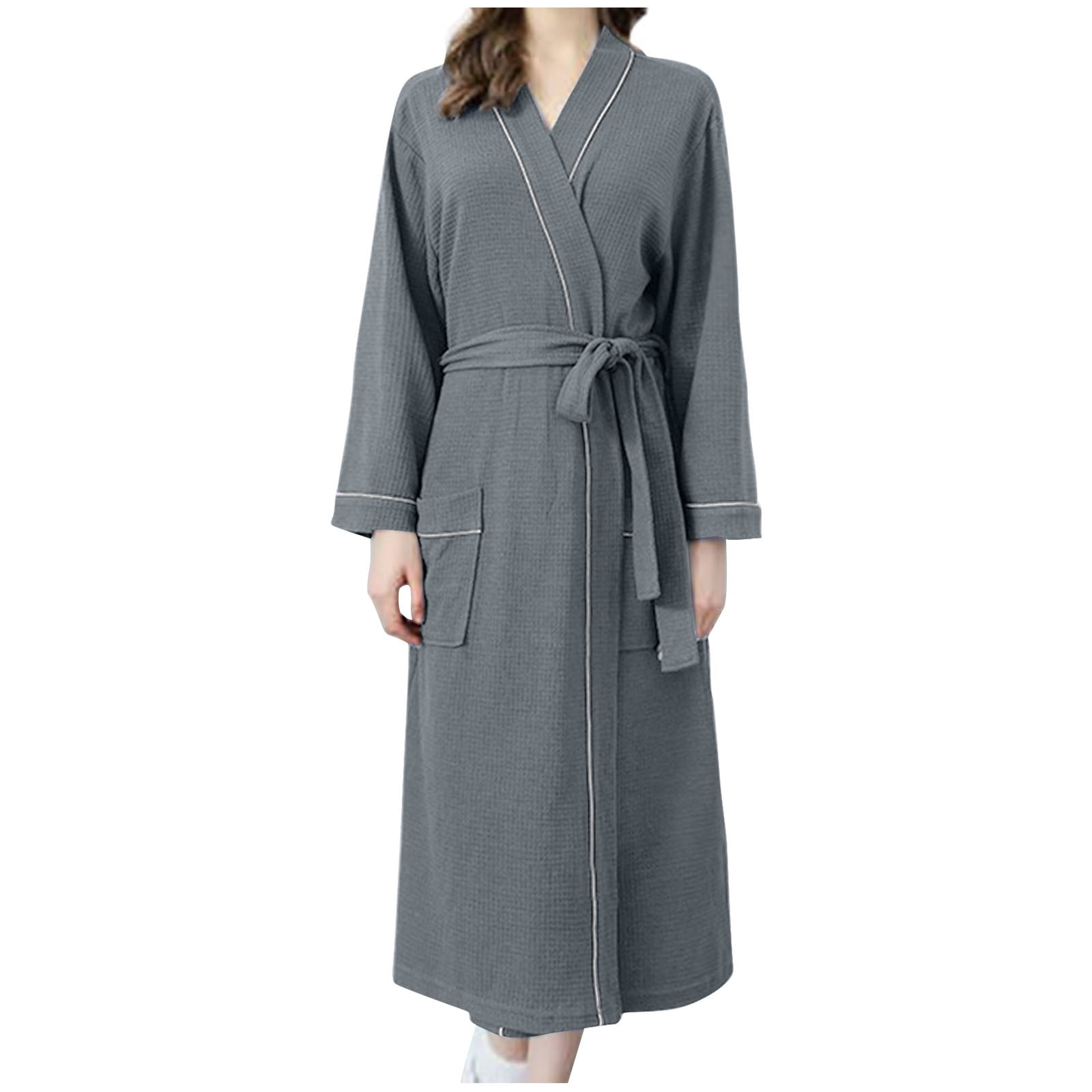 Waffle Knit Bathrobe Womens Soft Lightweight Kimono Long Sleeve Bath ...