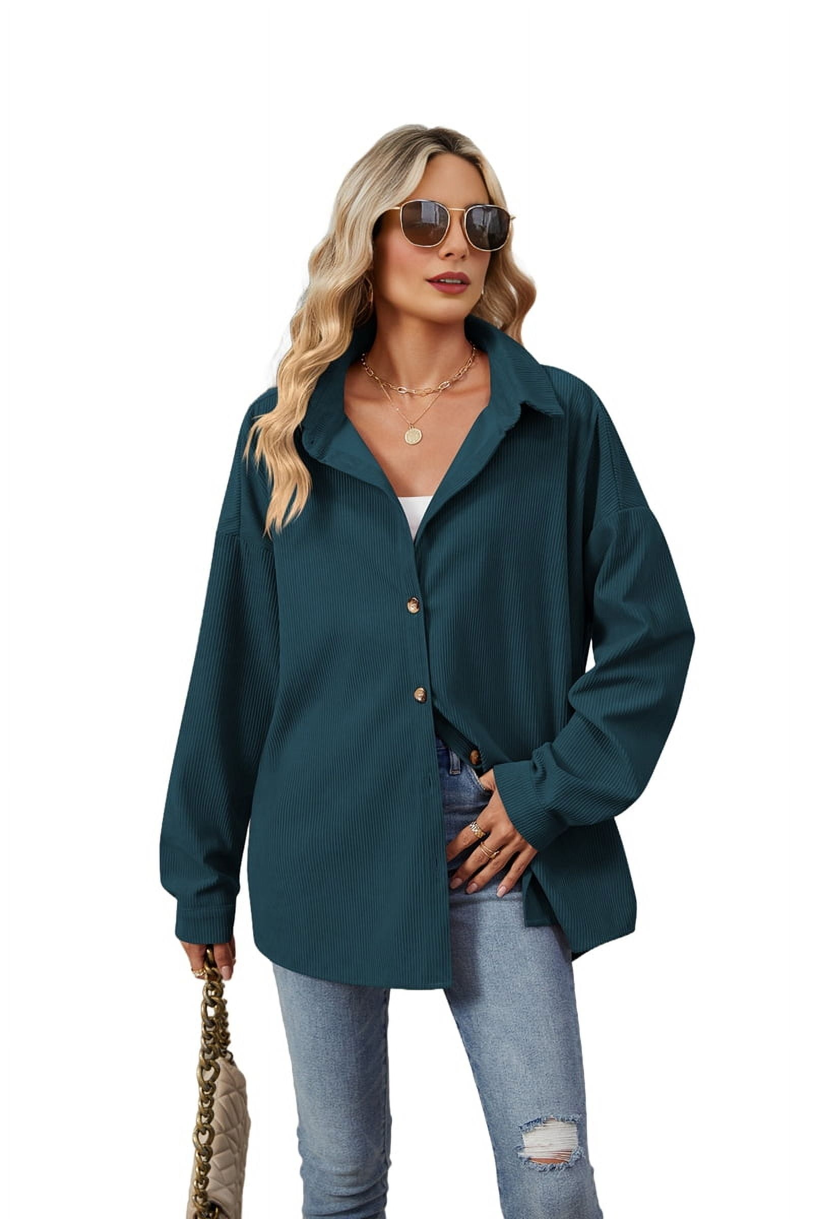Waffle Knit Button Down Shirts for Women Dressy Casual Work Tops Long ...