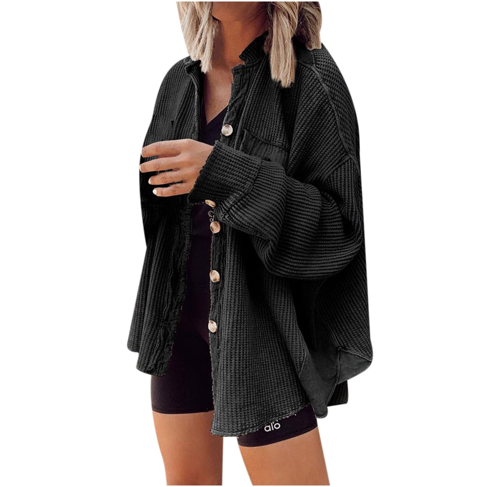 Waffle Knit Shacket for Women 2023,Women's Waffle Knit Shacket ...