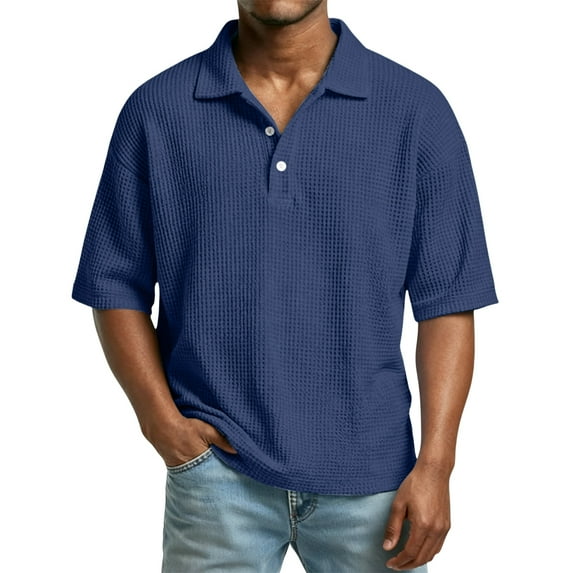 Waffle Long Sleeve Polo Shirts for Men Big and Tall Golf Tees Casual ...