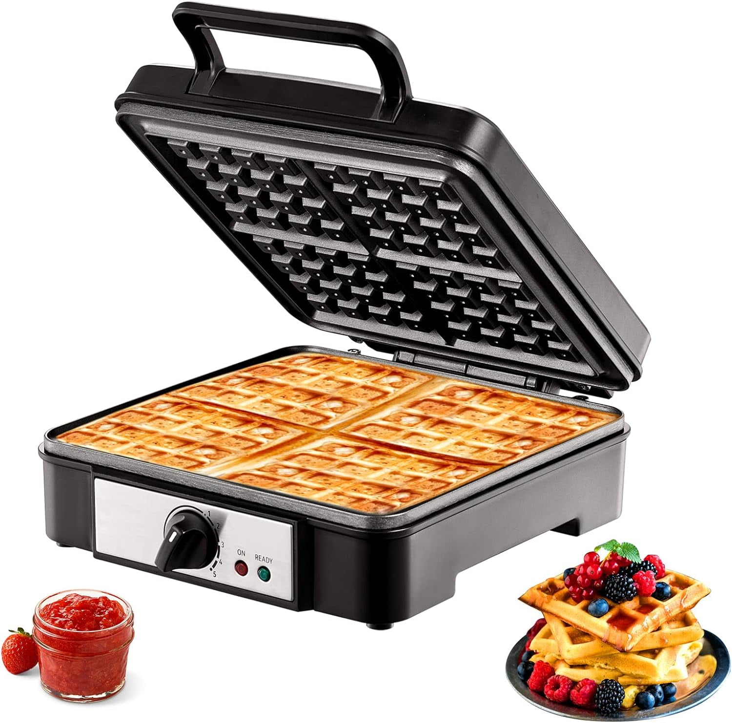 Waffle Maker 1200W Square Waffle Iron, Non-Stick Waffle Baker Machine ...