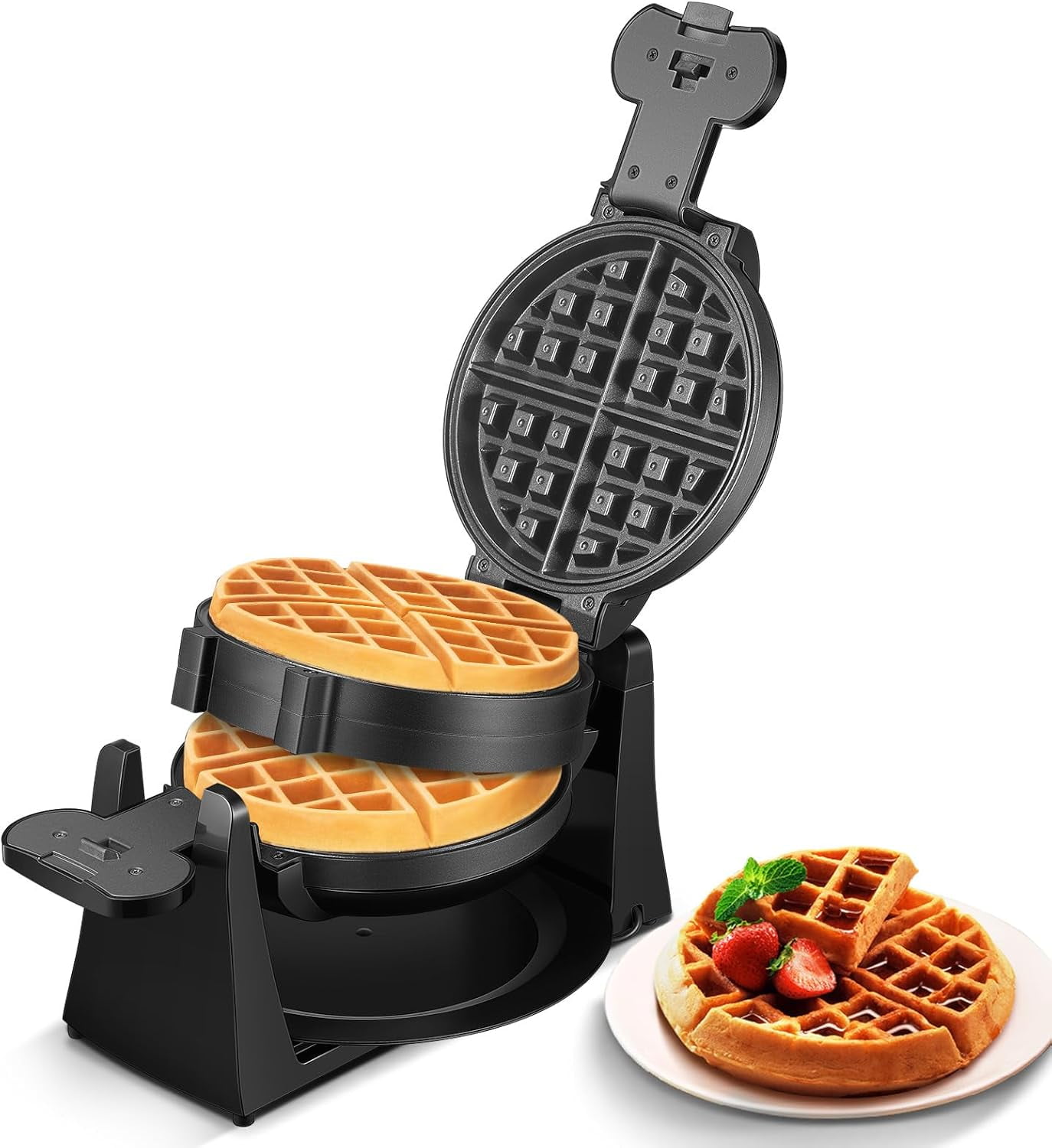 Waffle Maker, 1400W Double Belgian Waffle Iron 180° Flip, 8 Slices in 3 ...