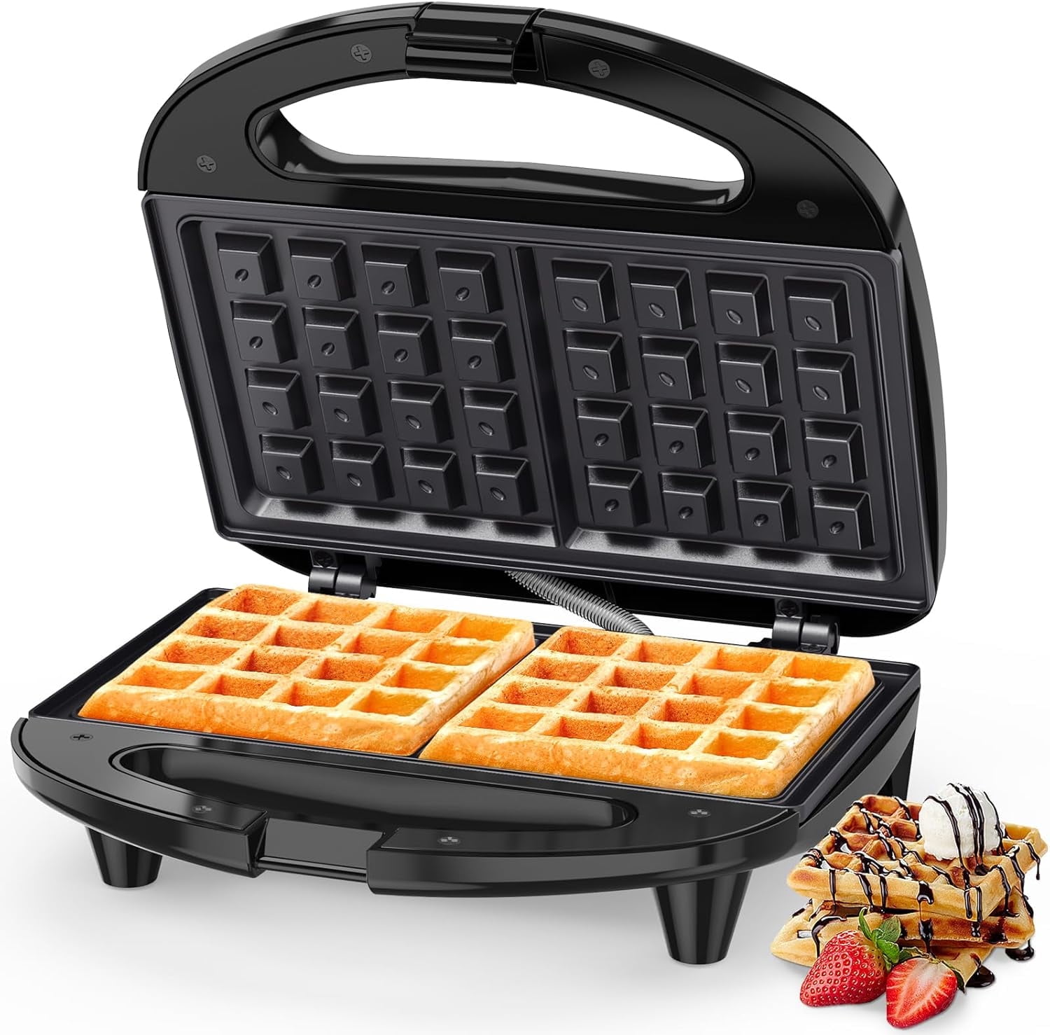 Waffle Maker, 2 Slice Non-Stick Waffle Iron, Belgian Waffle Machine ...