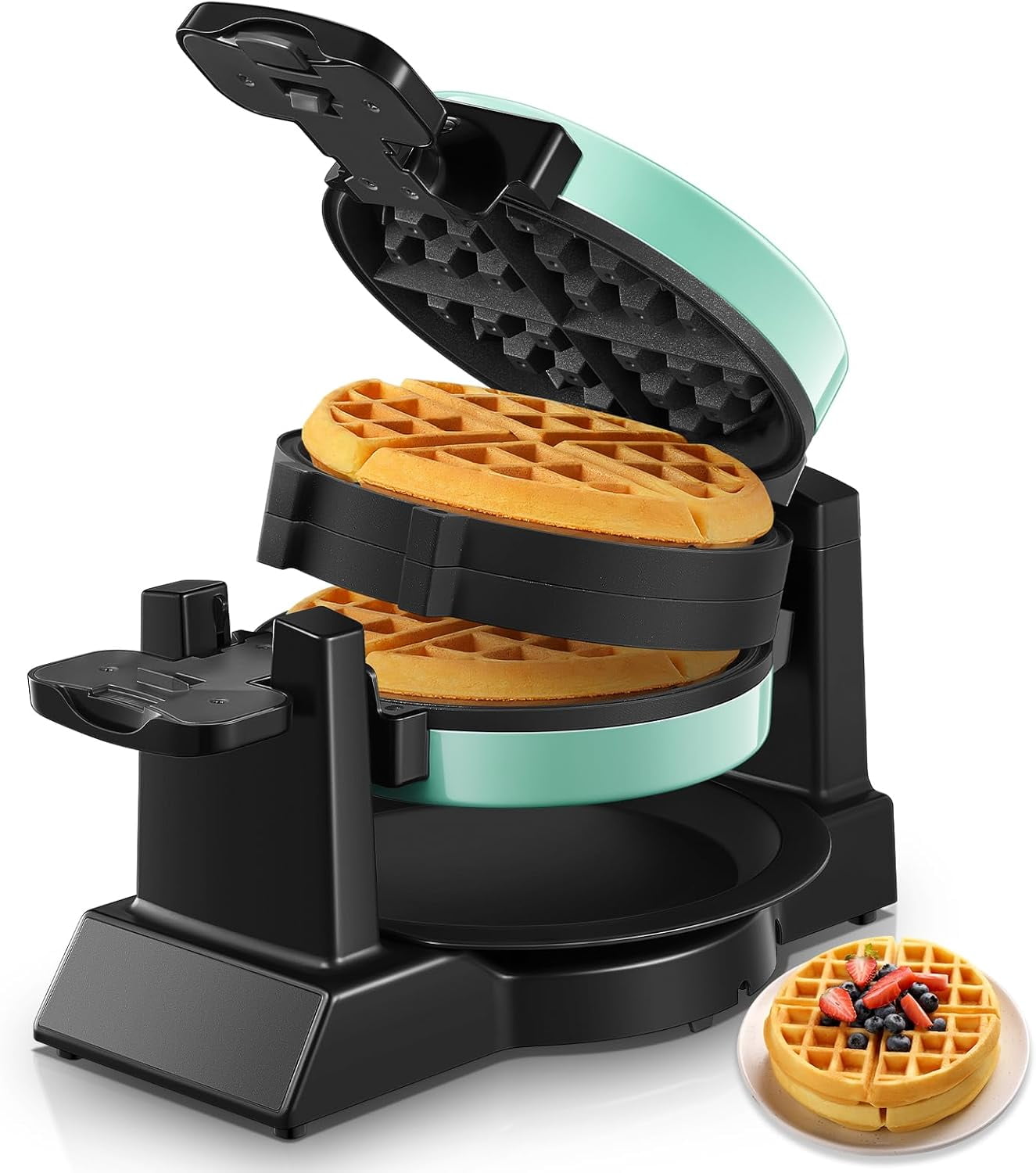 Waffle Maker, Double Belgian Waffle Iron 180° Flip, 8 Slices in 3 Mins, Rotating & Nonstick ...