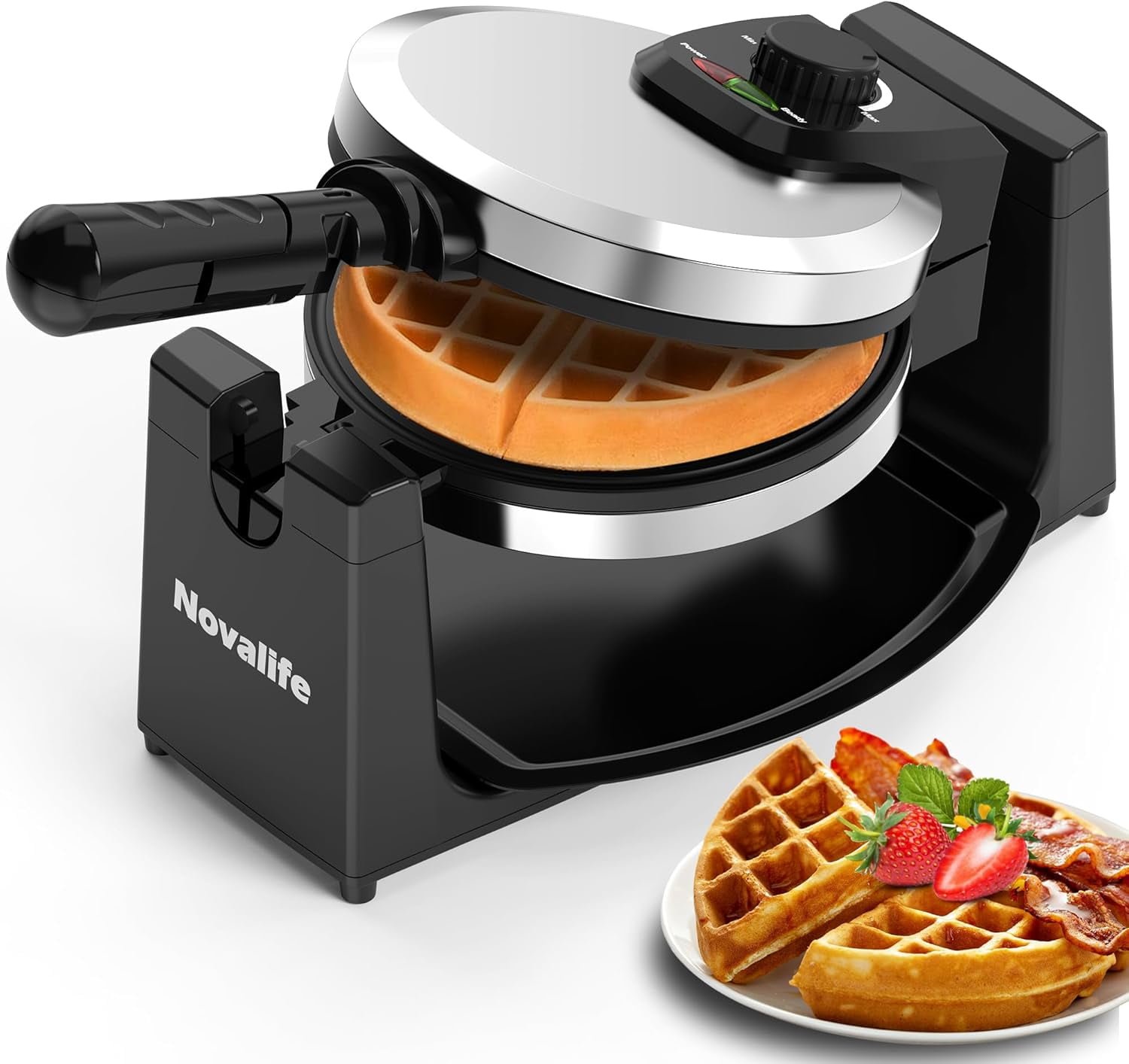 Waffle Maker, Rotating Belgian Waffle Maker, 180° Flip Waffle Iron, Non-Stick Plate, Adjustable ...