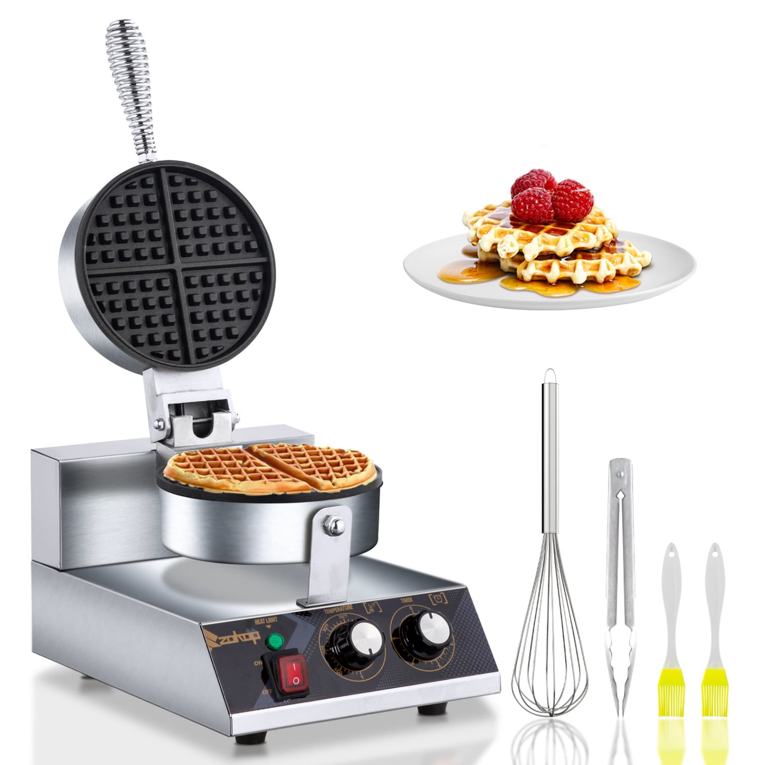 Waffle Maker Round Waffle Baker Machine,1200W Non-Stick Stainless Steel ...