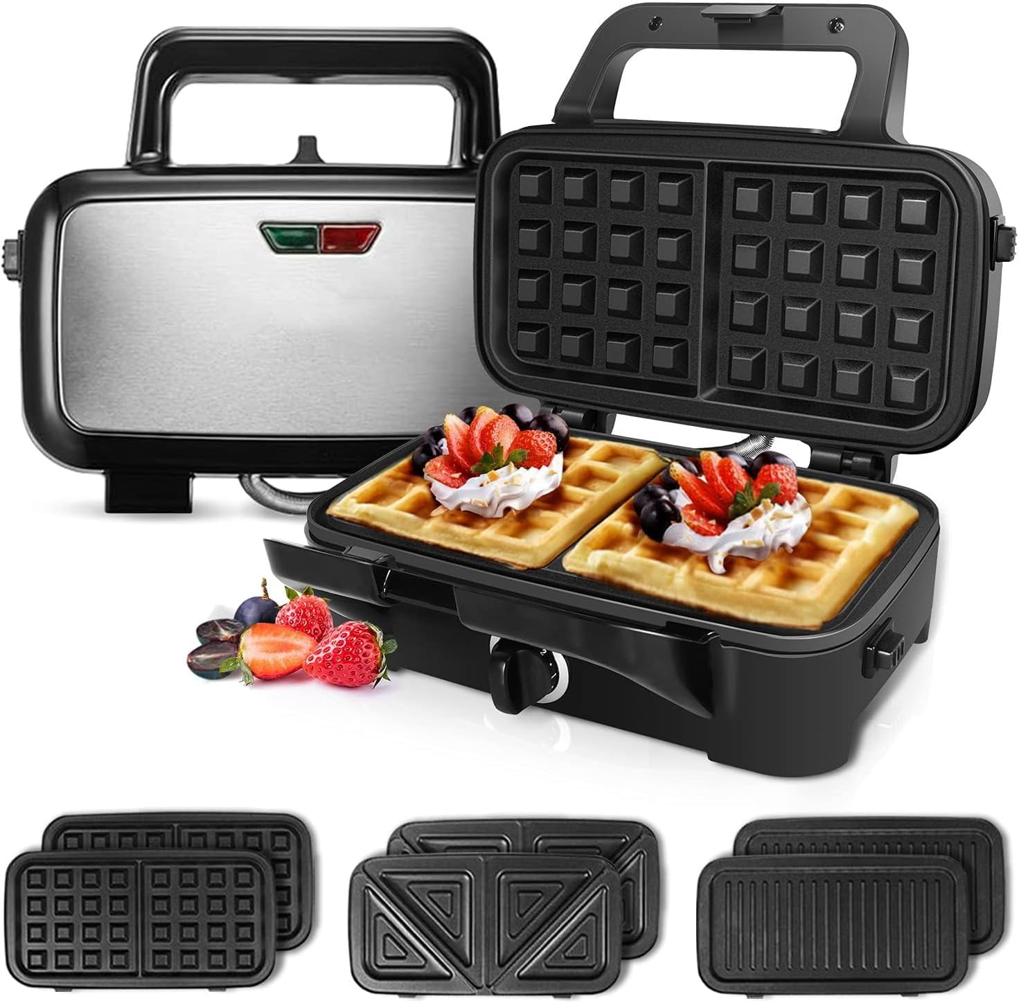 Waffle Makers, 3-in-1 Waffle Iron Panini Press Sandwich Maker with ...