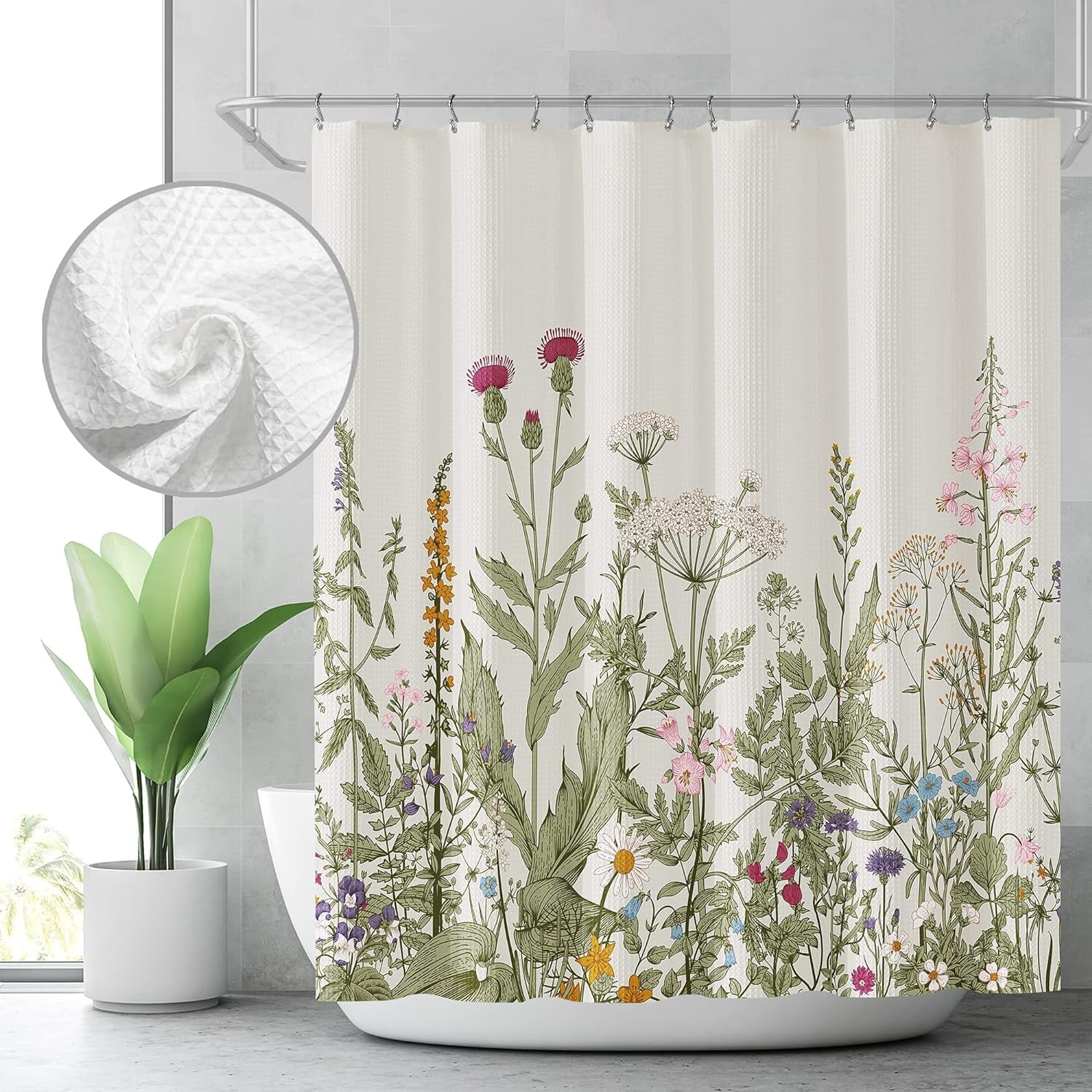 Waffle Pattern Thick Weighted Fabric Shower Curtain for Bathroom Decor ...