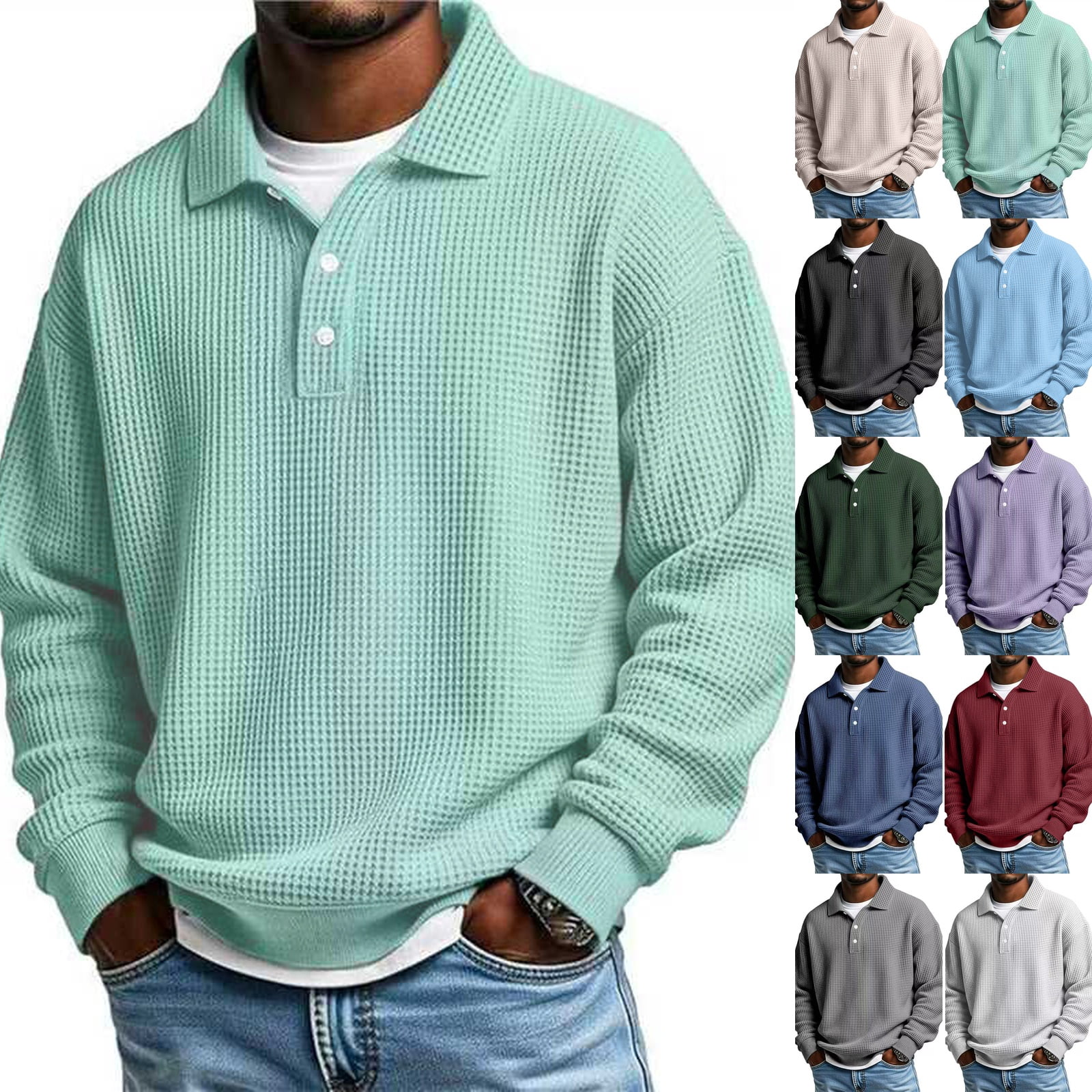 Waffle Polo Shirts for Men Big and Tall Collared Long Sleeve Shirts ...