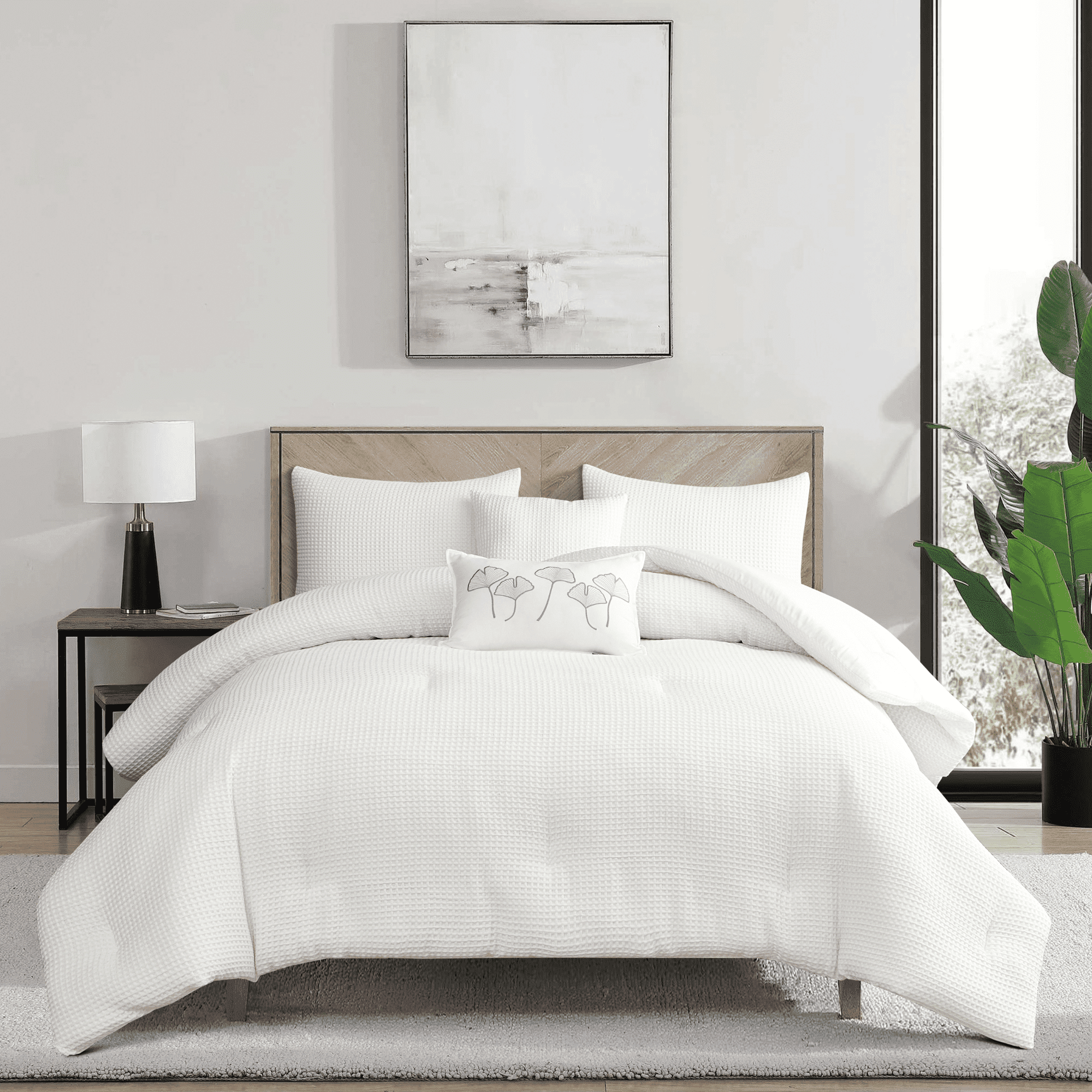 Waffle Textured Comforter 3-Piece Bedding Set - White King/Cal-King ...