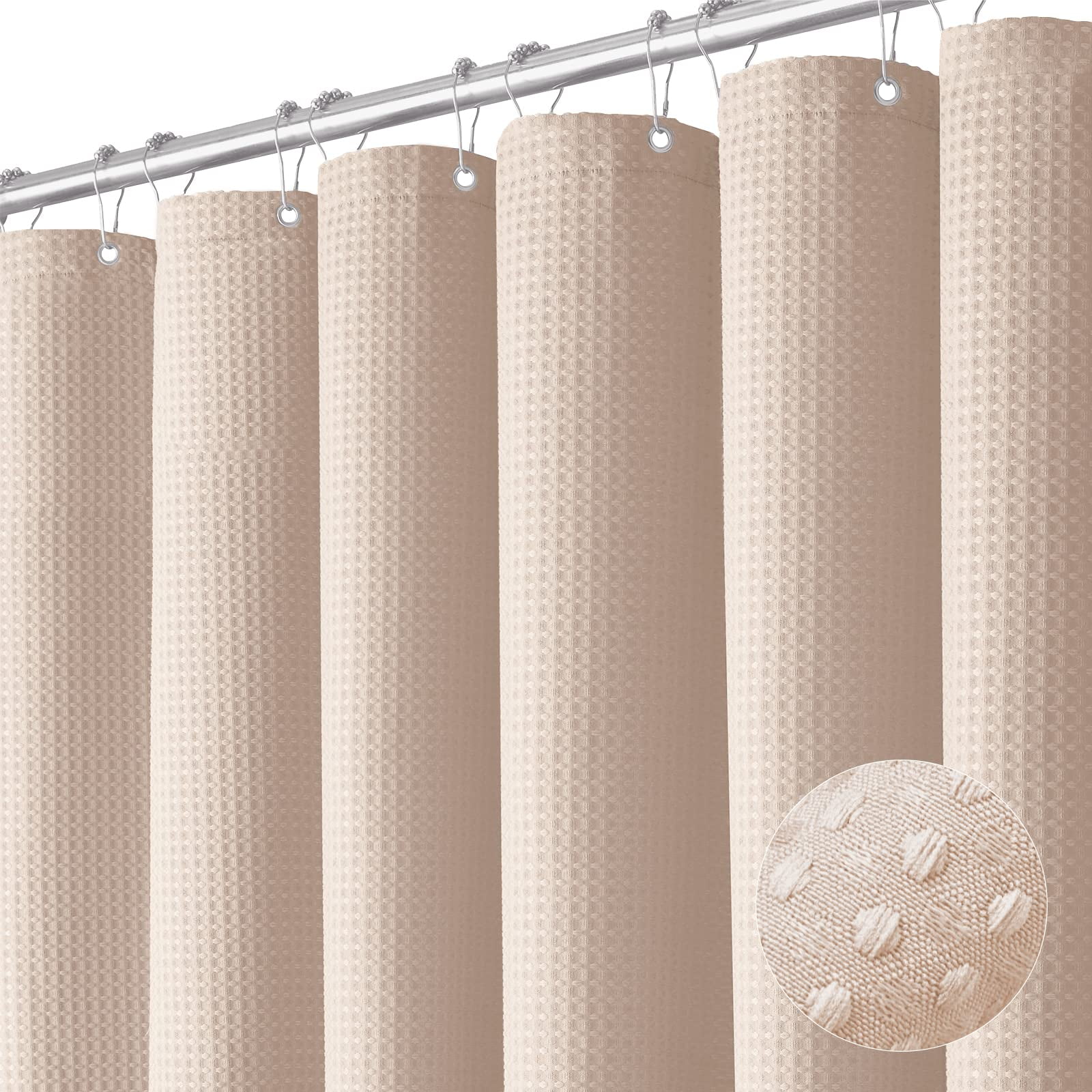 Waffle Weave Fabric Shower Curtain Set Heavy Duty Thick Cloth with ...