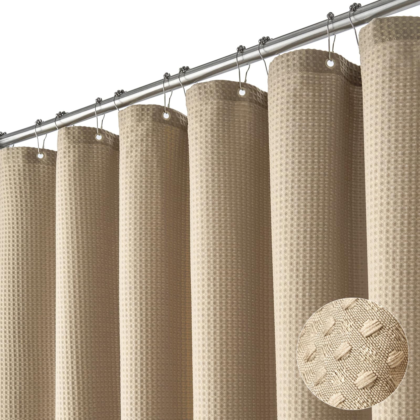 Waffle Weave Fabric Shower Curtain Set Heavy Duty Thick Cloth with ...