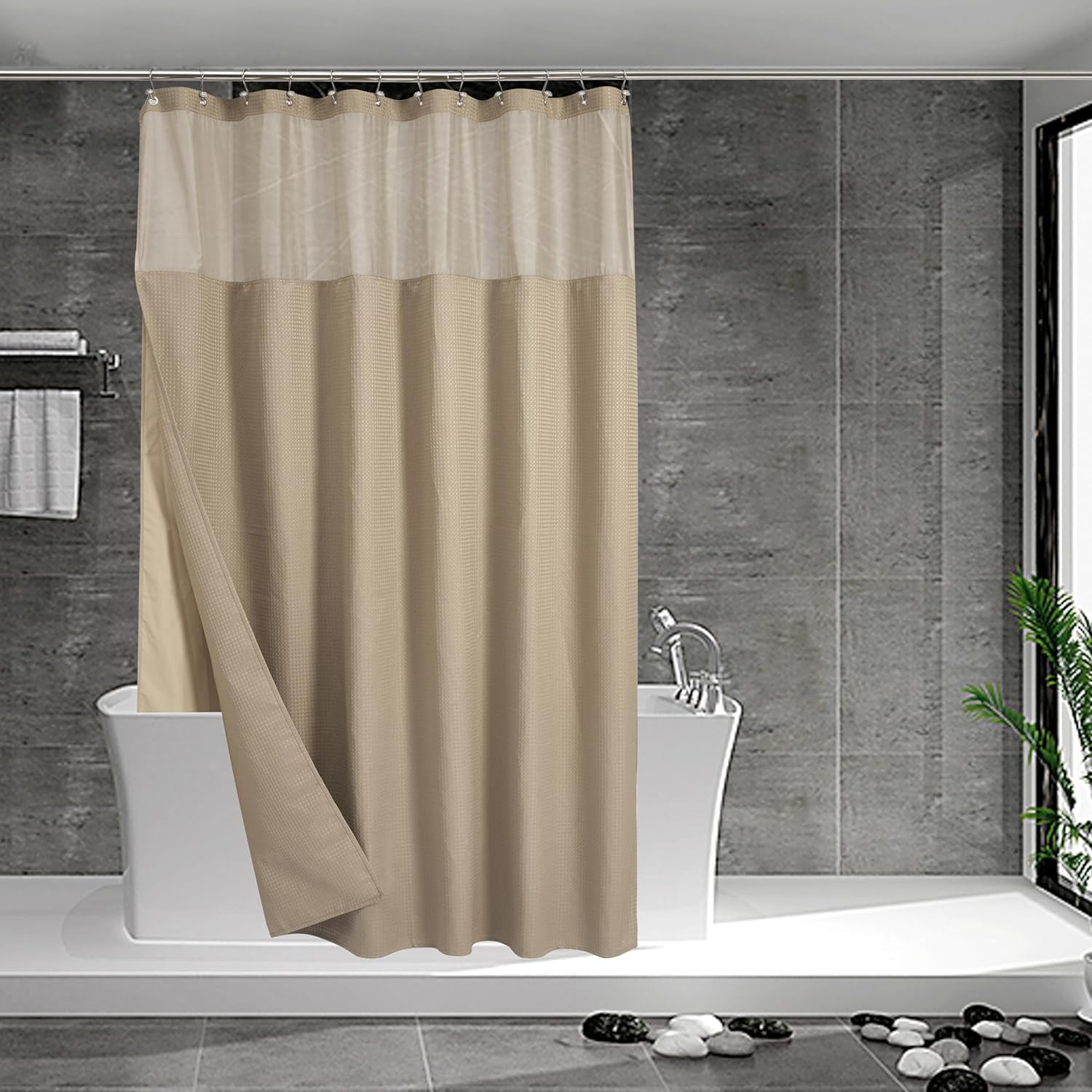 Waffle Weave Shower Curtain with Snap-in Fabric Liner Set, Included ...