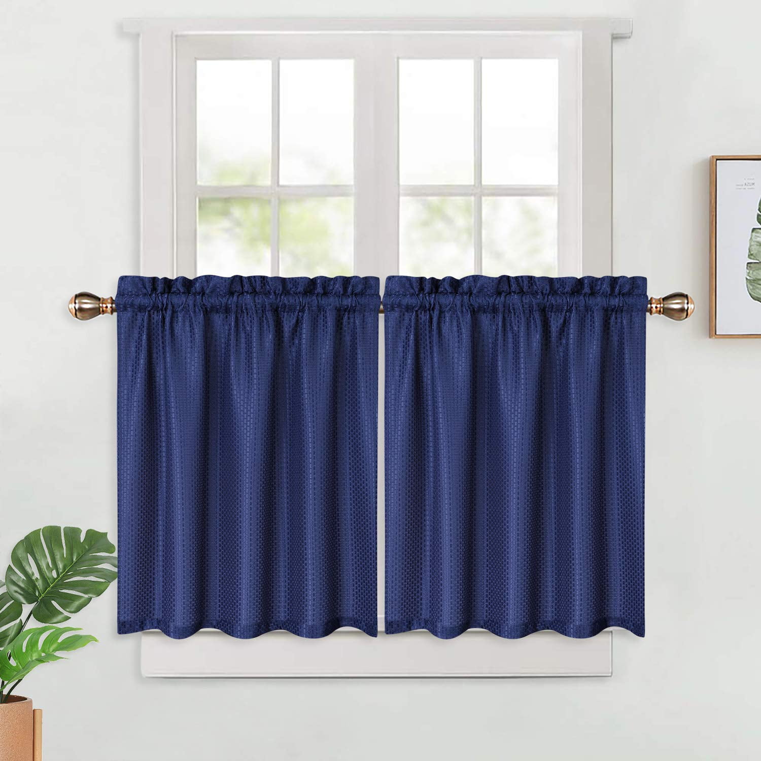 Waffle-Weave Textured Cafe Curtains 30 Inches Length, Water Resistant ...