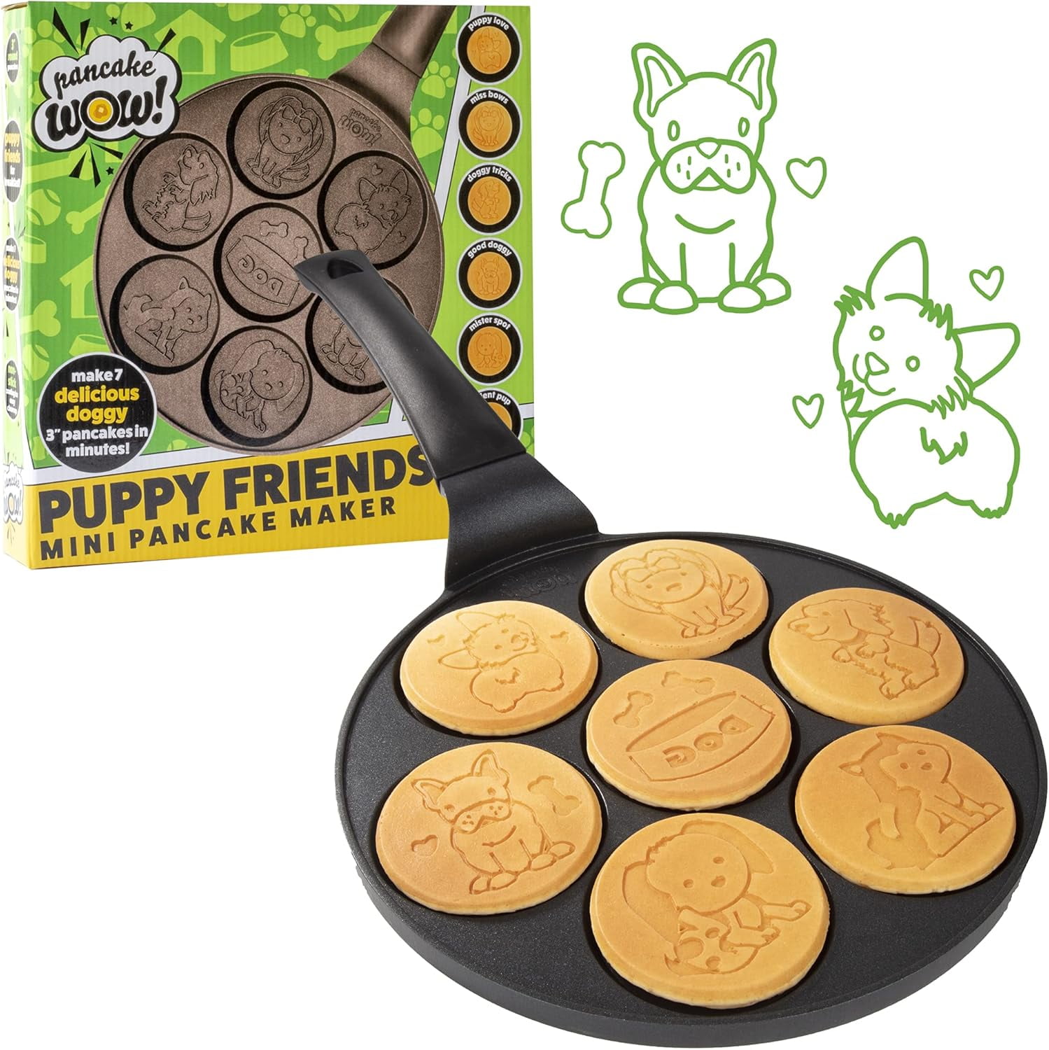 Puppy Friends Mini Pancake Pan - 7 Unique Dog Designs, Nonstick Griddle ...