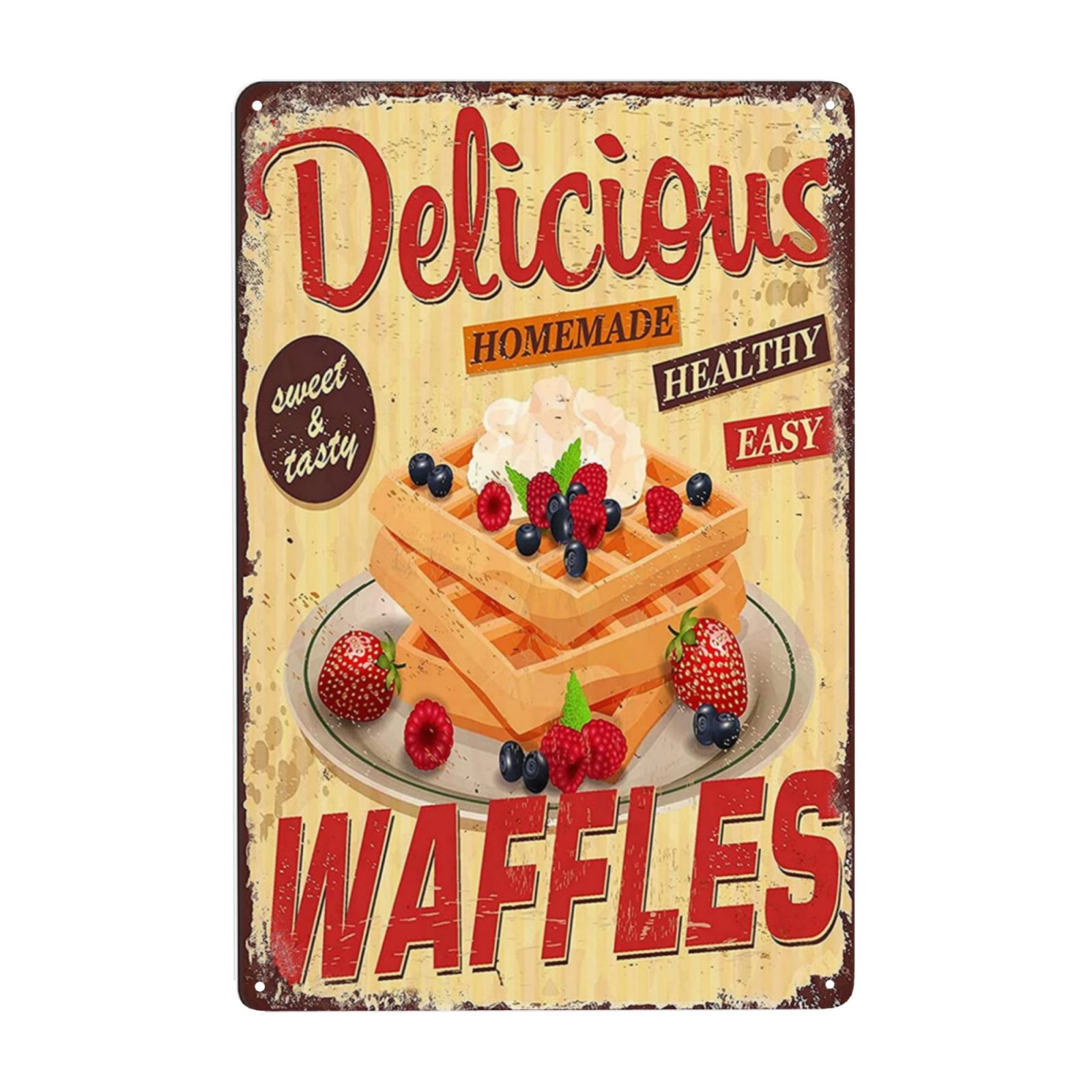 Waffles Blueberry Strawberry Cream Retro Funny Metal Sheet Signs Home ...