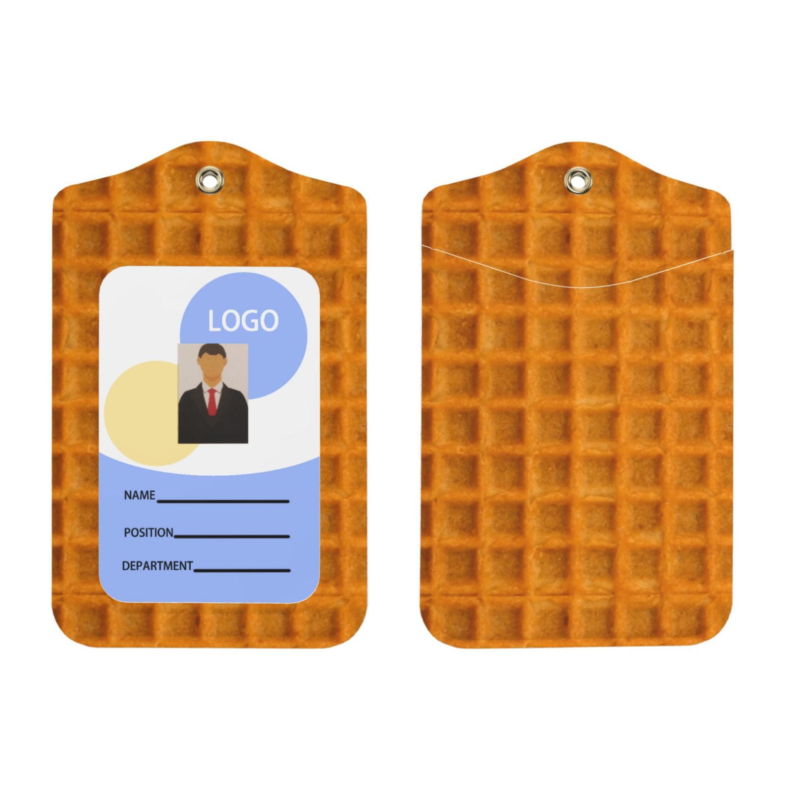 Waffles Pattern Id Card Badge Leather Holder Case Protector For Key ...