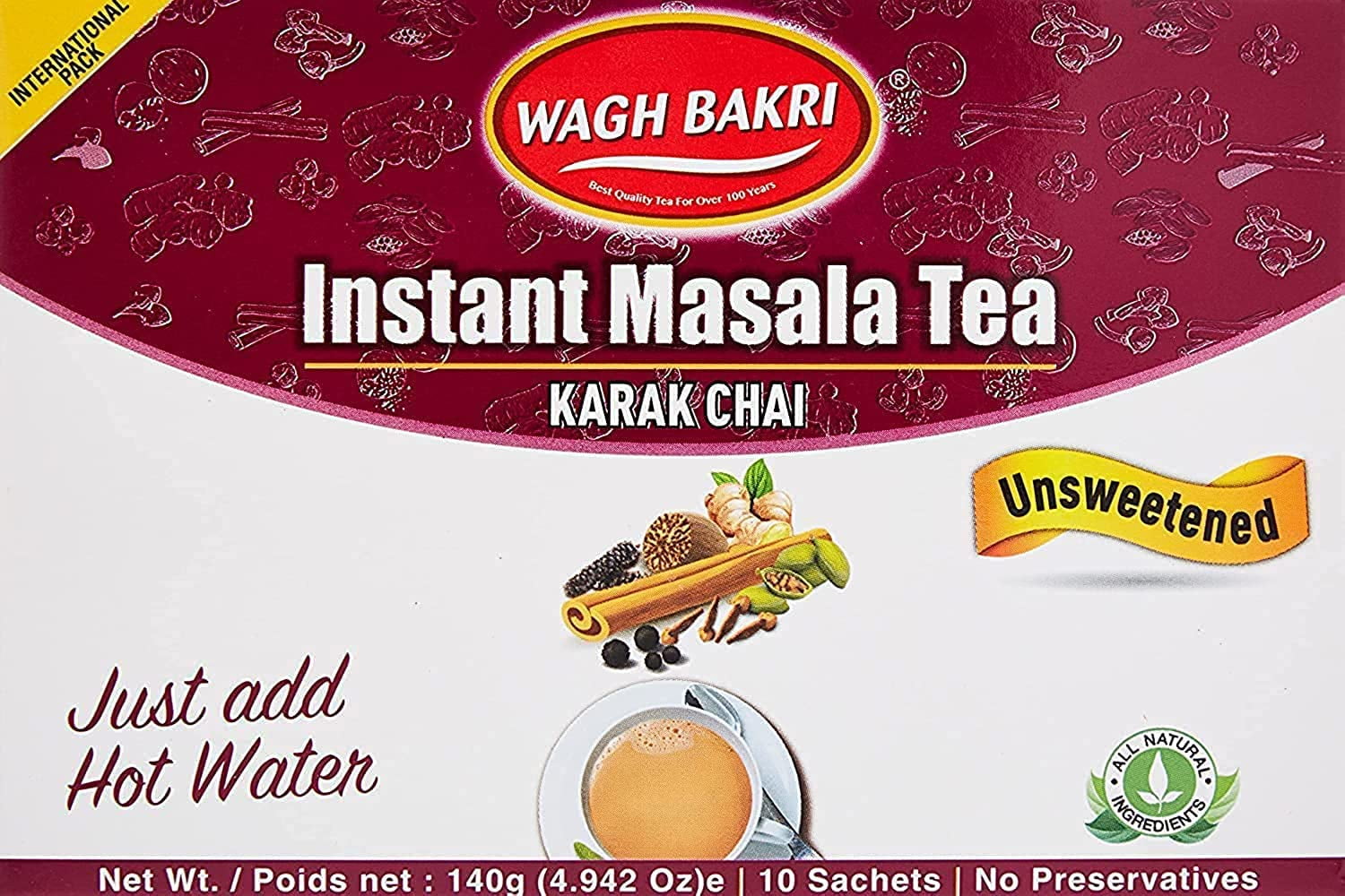 Wagh Bakri Instant Masala Chai Tea Unsweetened - 10 Sachets â ...