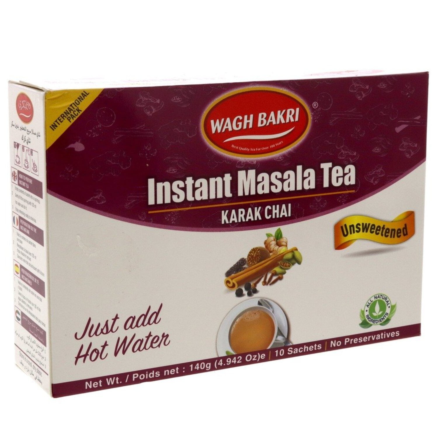 Wagh Bakri Instant Masala Tea Unsweetened 140g - Walmart.com