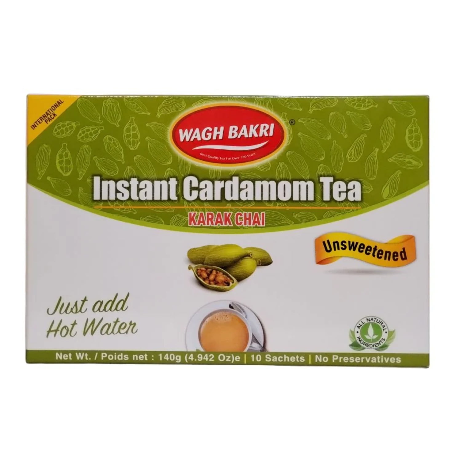 Wagh Bakri Indian Leaves Instant Unsweetened Cardamom Tea - 140 Gm (4. ...