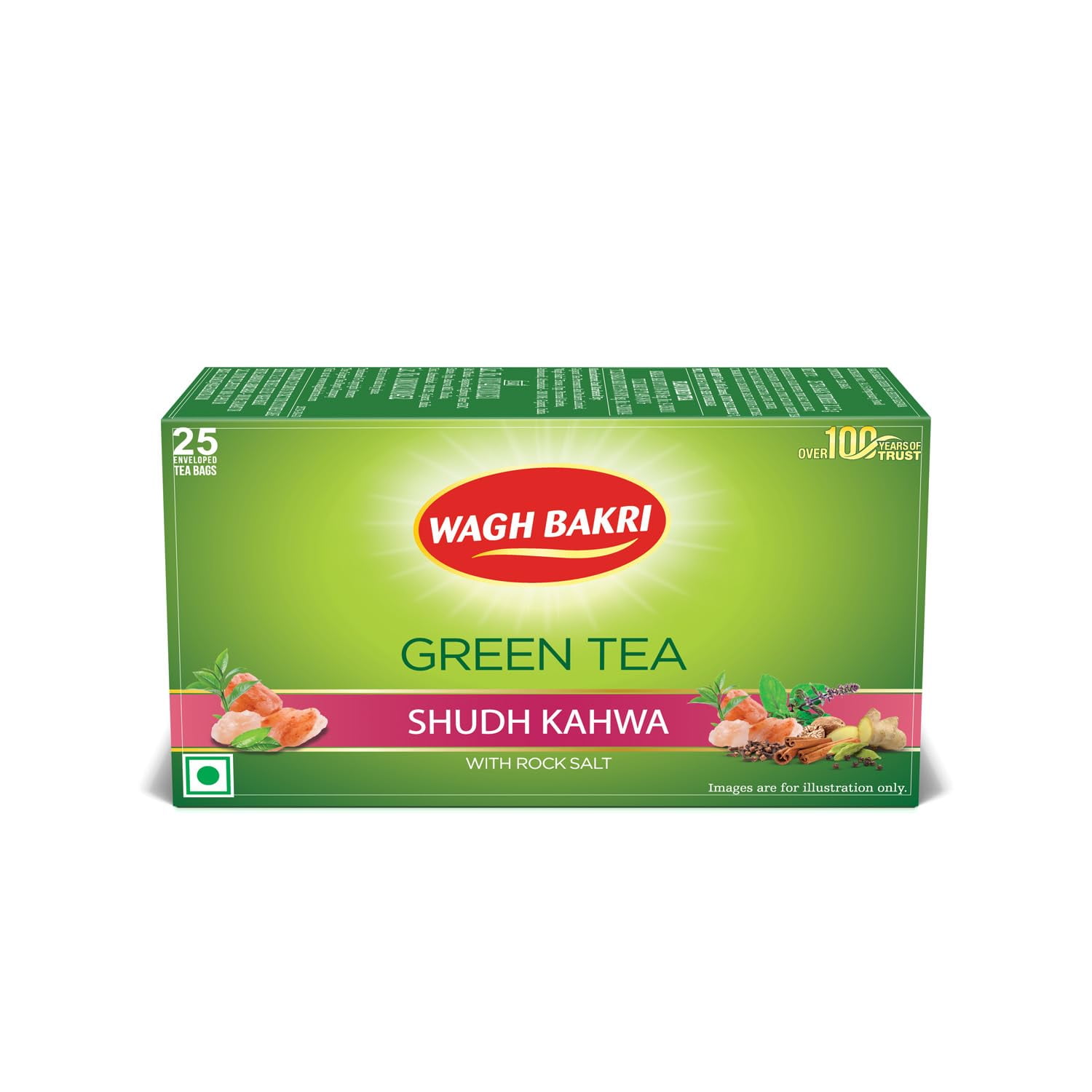 Wagh Bakri Shudh Kahwa Green Tea With Rock Salt - 25 Enveloped Tea Bags ...