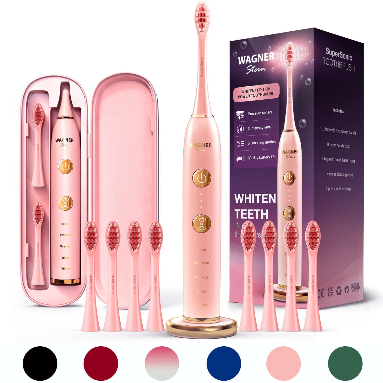 Wagner Stern WHITEN+ Electric Toothbrush, Pressure Sensor, 5 Modes, 8 ...