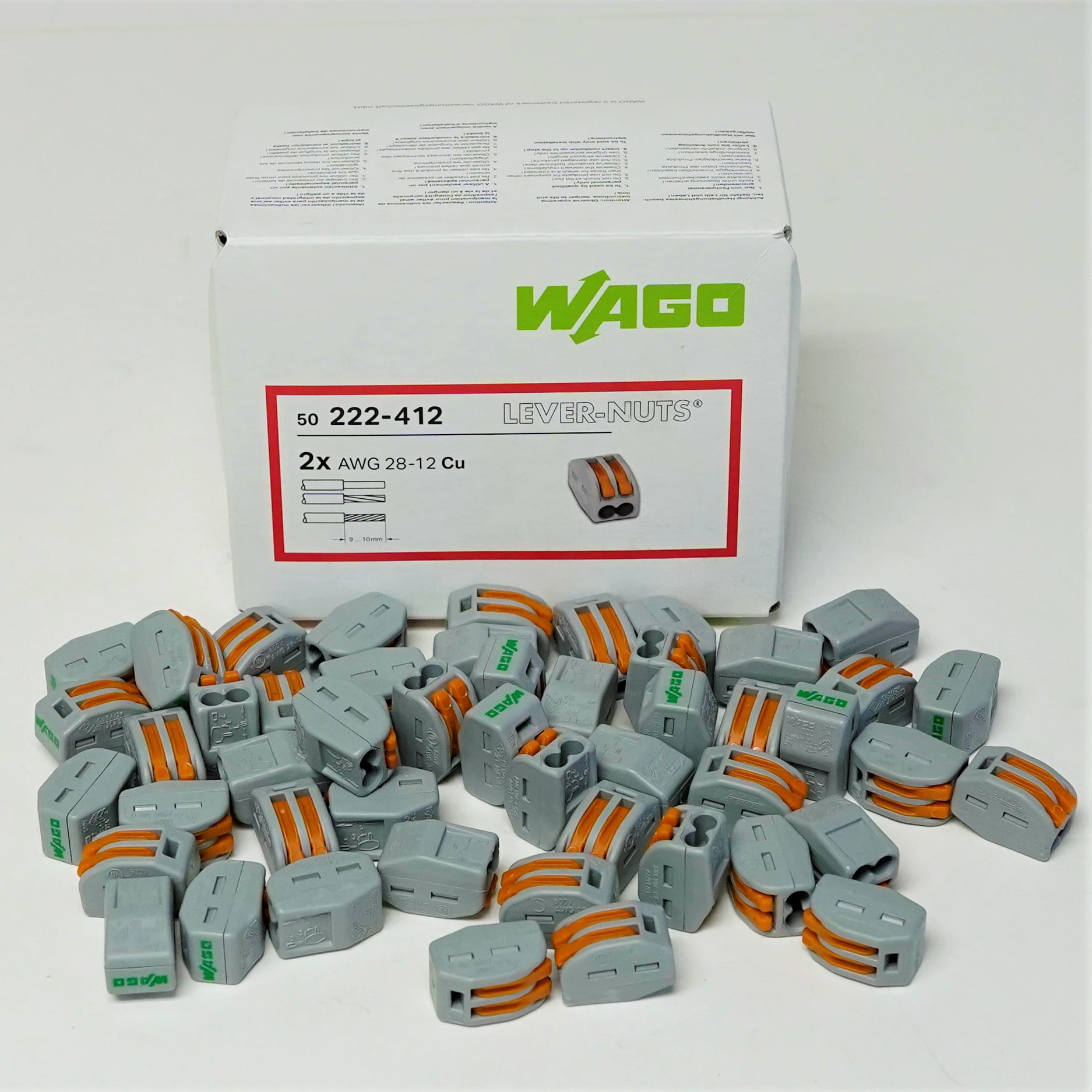 Wago 2-Conductor Lever-Nuts 222-412 Wire Splice Terminal Block, Box of ...