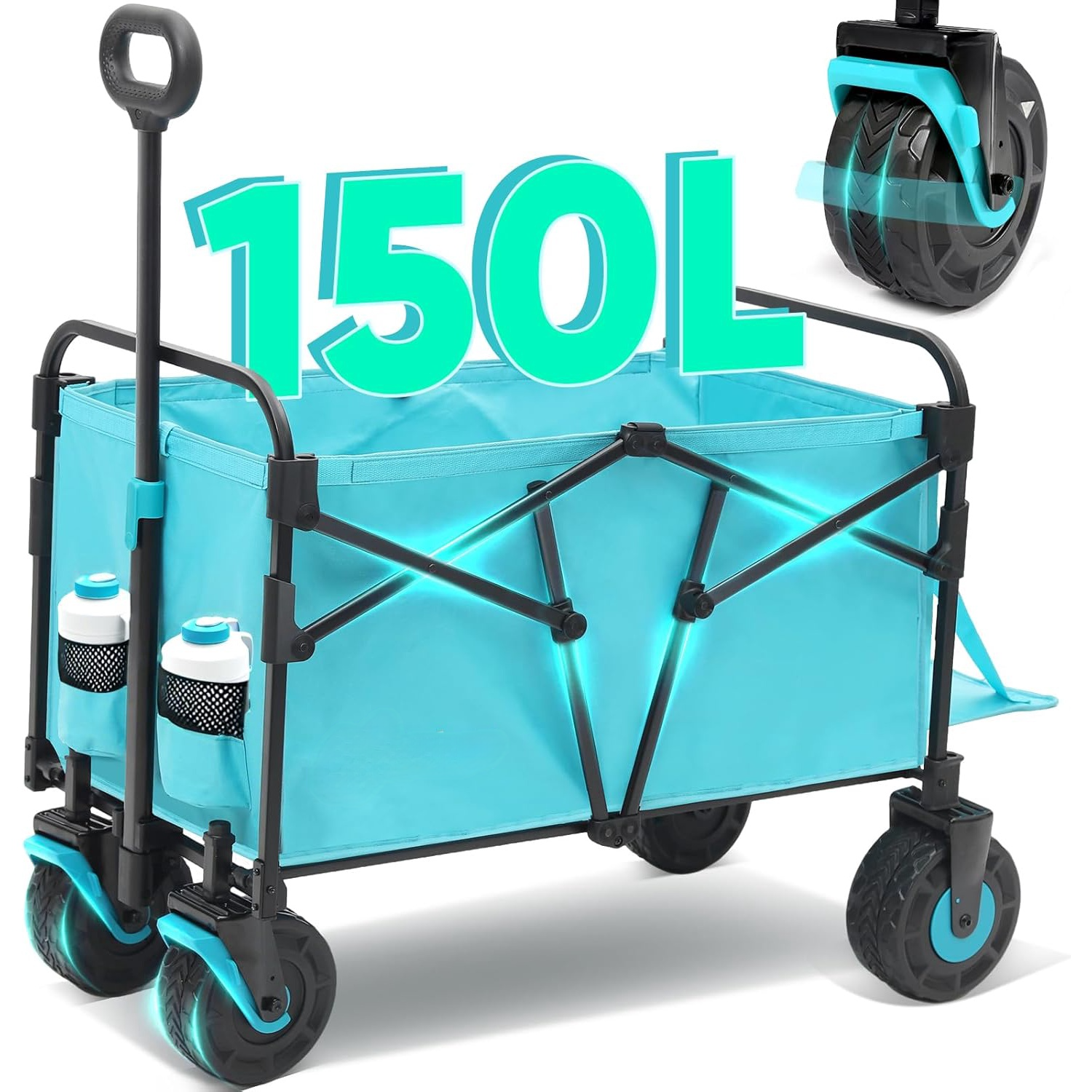 Wagon Cart with Big All-Terrain Beach Wheels, Collapsible Heavy Duty ...