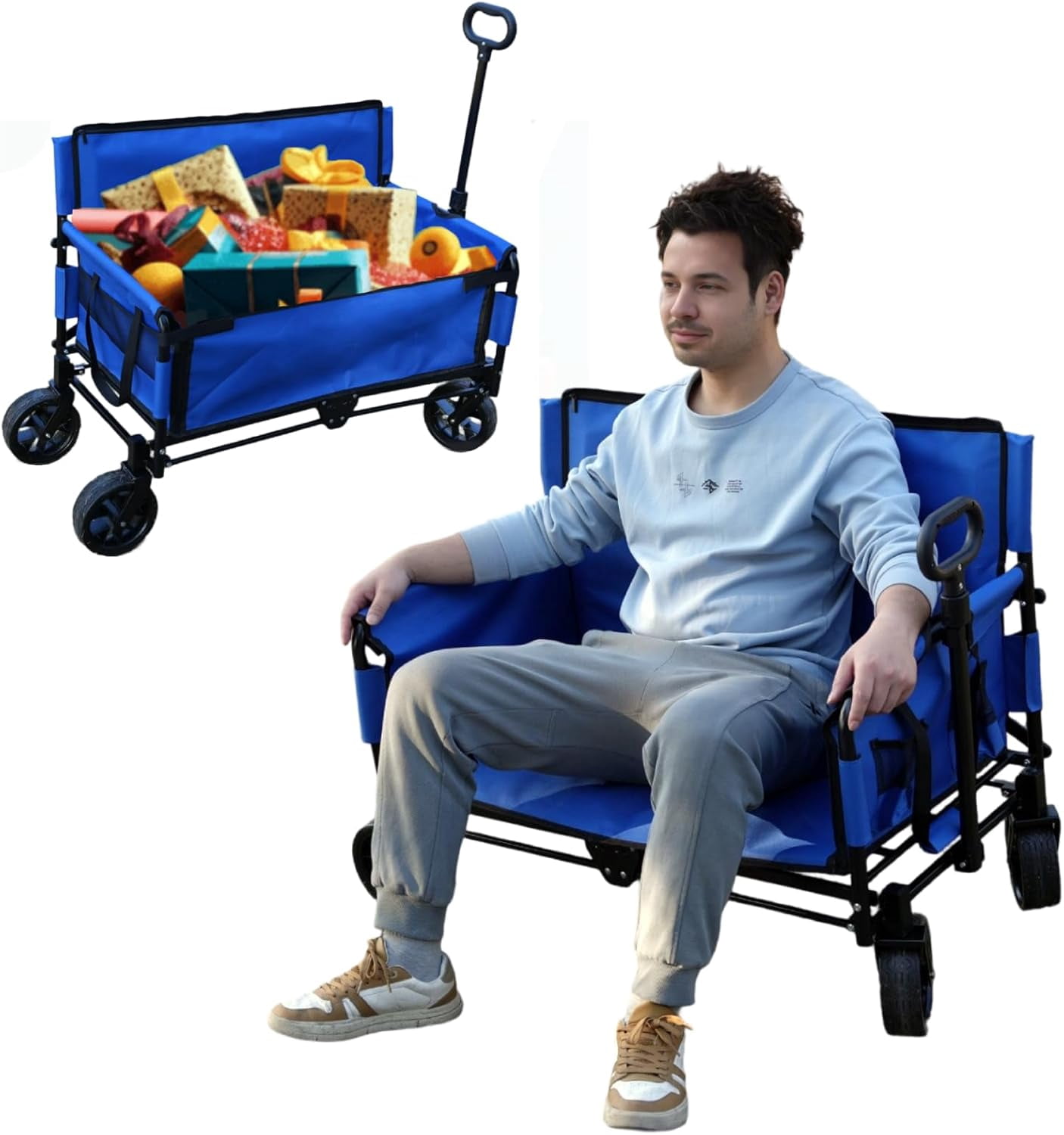 Wagon Love Seat with Tall Cushioned Backrest, Foldable Cart That ...