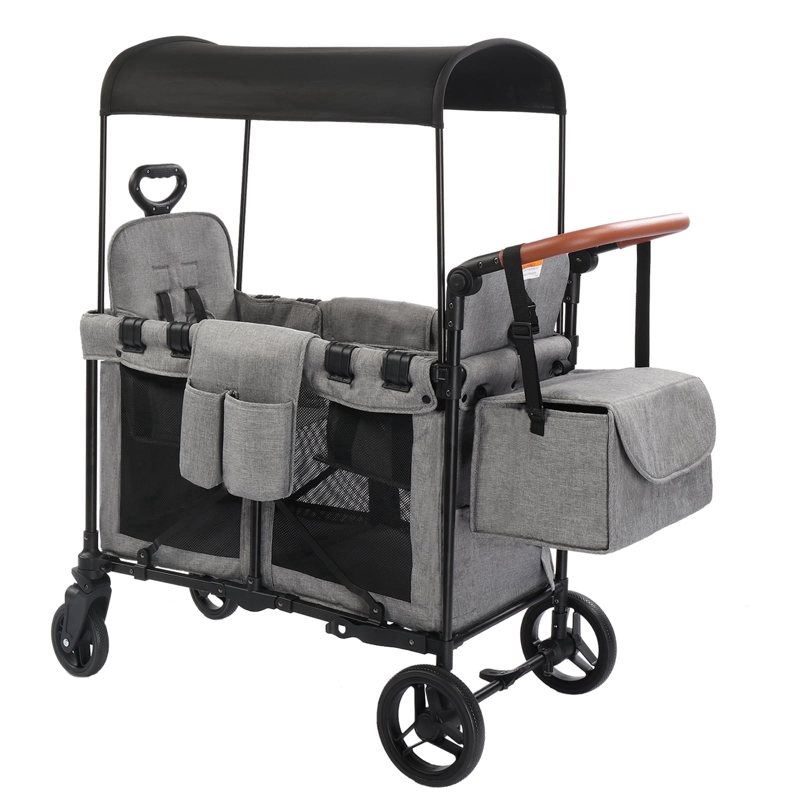 Foldable Stroller Wagon for 2 Kids, Adjustable & Removable Canopy ...