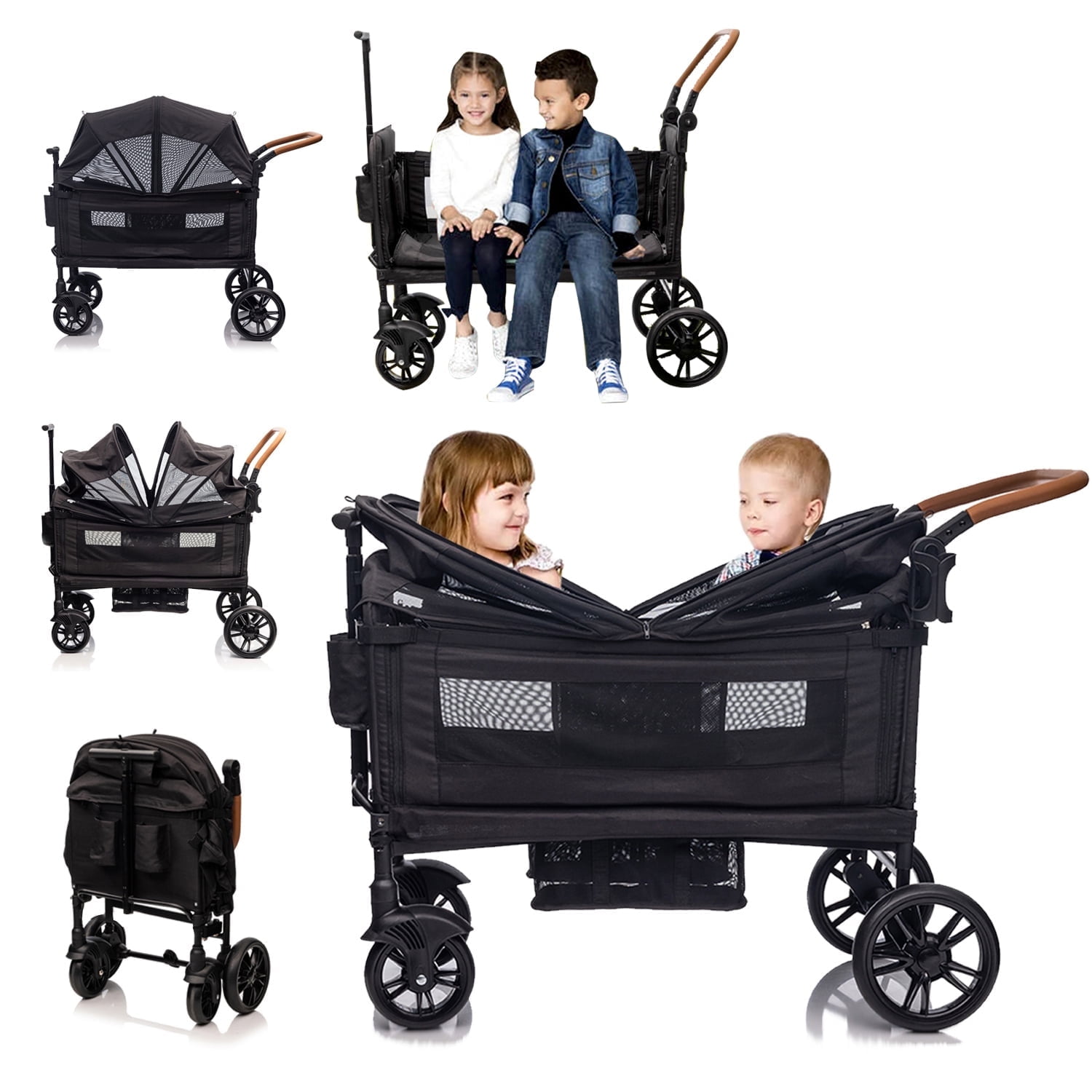 Funyard Wagon Stroller for 2 Kids &Toddler with 5-Point Harness ...