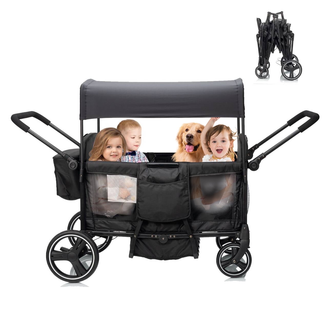 funyard Wagon Stroller for 4 Kids, Foldable 4-Seater Baby Stroller ...