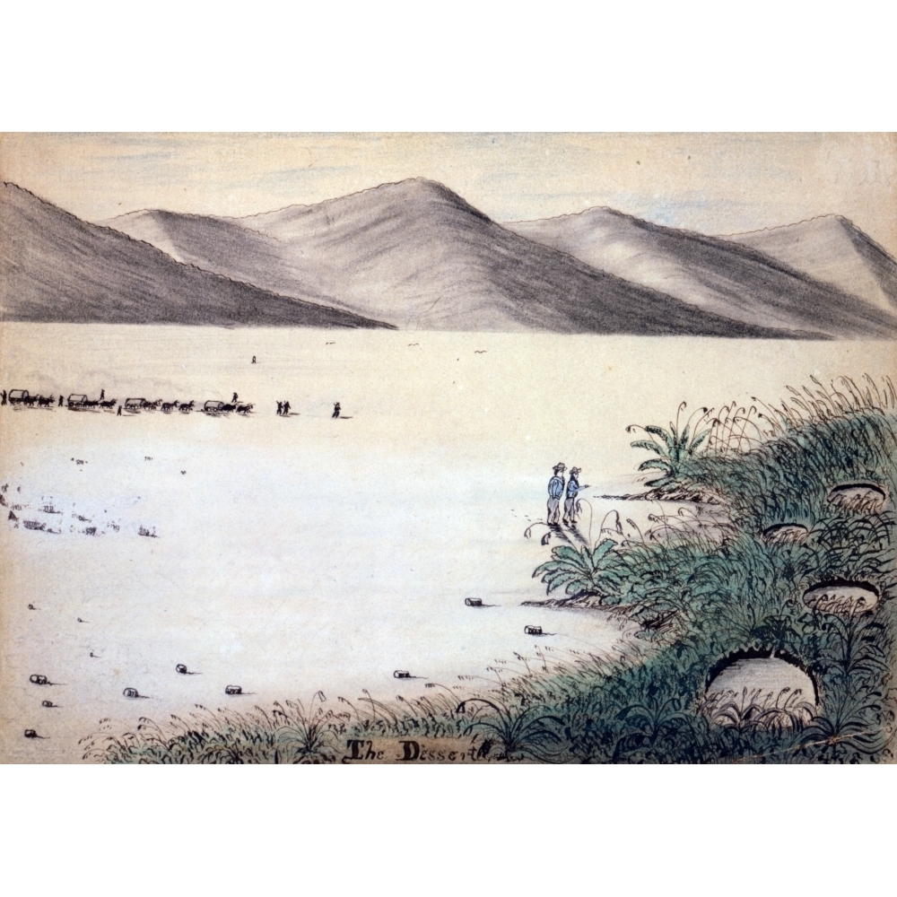 Wagon Train To The West. A Wagon Train Of Settlers Crosses The Nevada Desert. Daniel Jenks ...