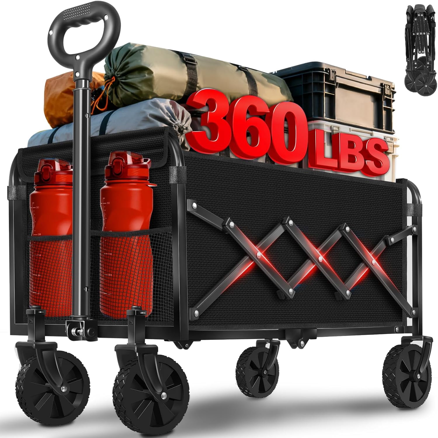 Wagons Carts Foldable,360 lbs Collapsible Wagon with Wheels Foldable ...