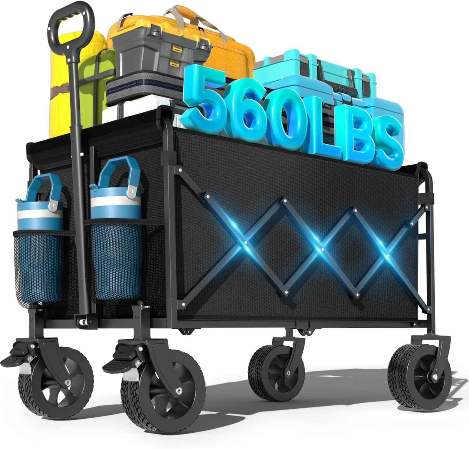 Wagons Carts Foldable, Beach Wagon with Brakes & All-Terrain Wheels ...