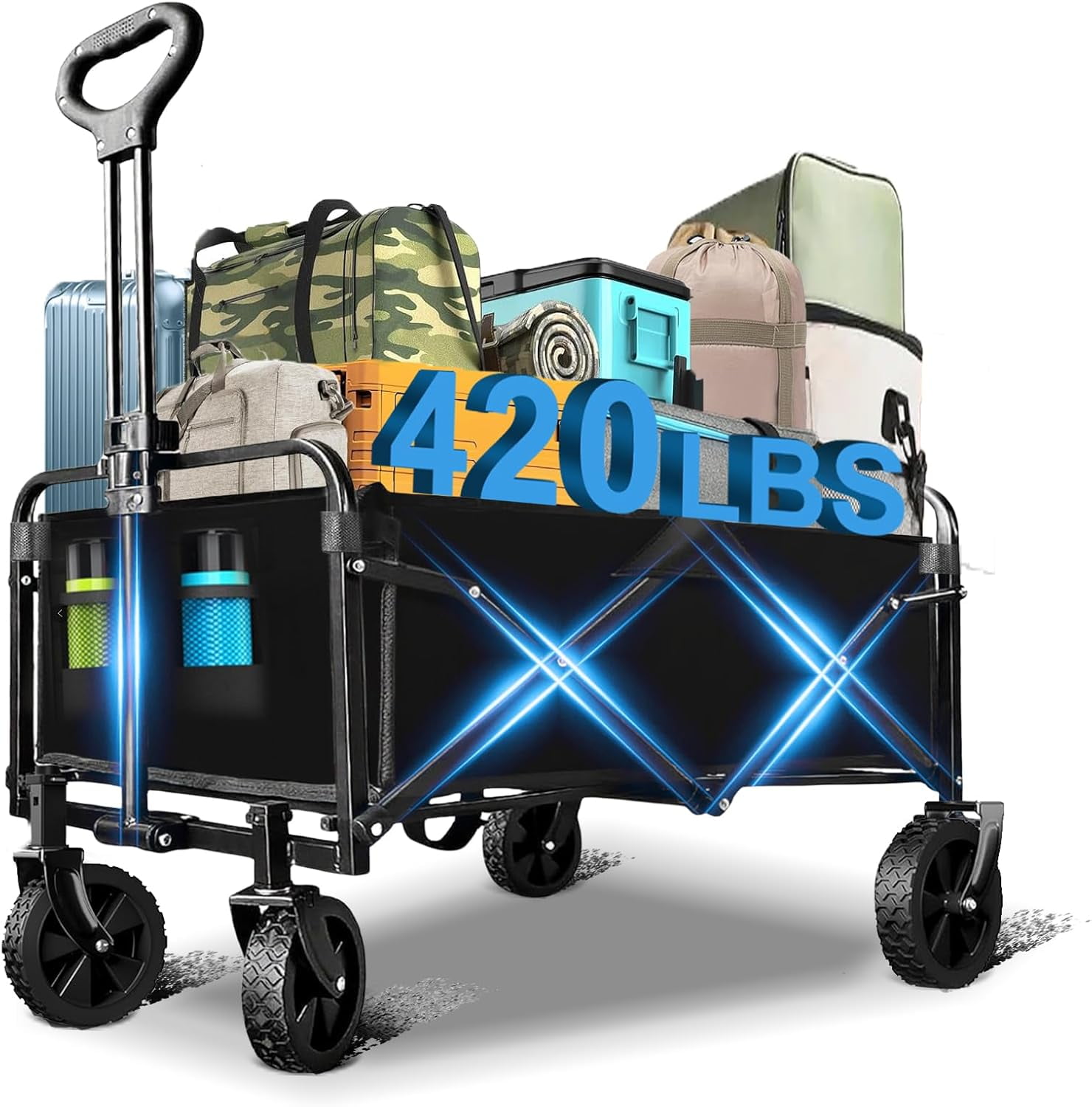 Wagons Carts Foldable, Collapsible Wagon with All-Terrain Wheels 420lbs Weight Capacity Heavy ...