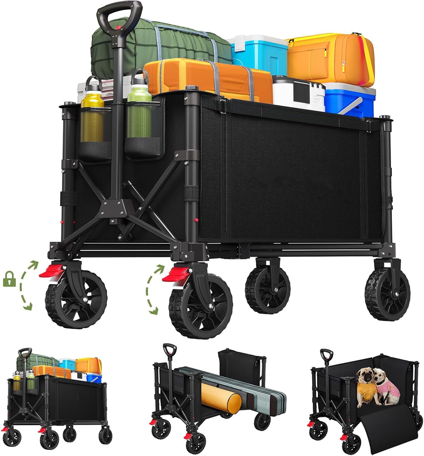 Wagons Carts Foldable, Collapsible Wagon Cart with 220 lbs Max Load and ...