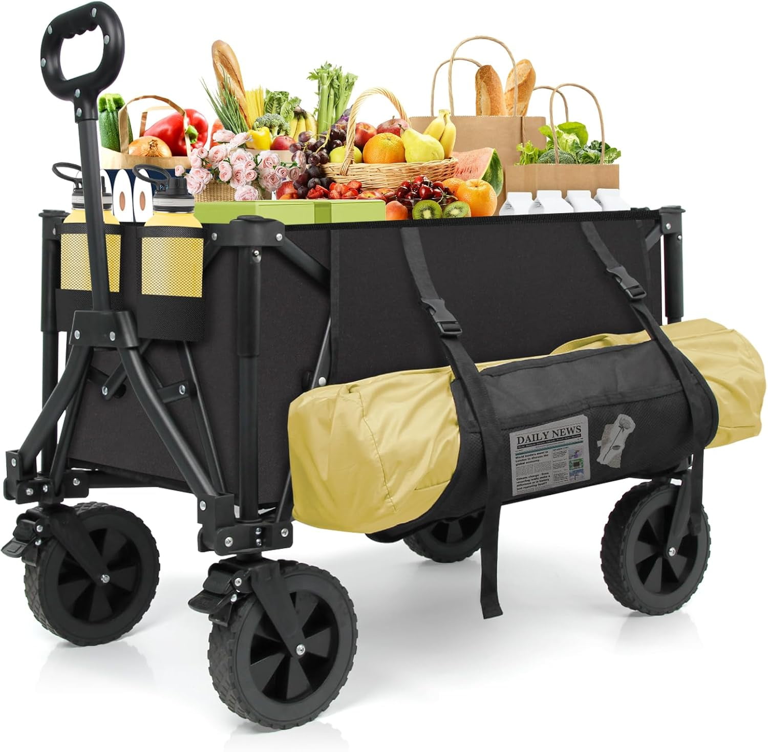 Wagons Carts Foldable Collapsible Wagon Utility Cart 300lbs 130L with ...