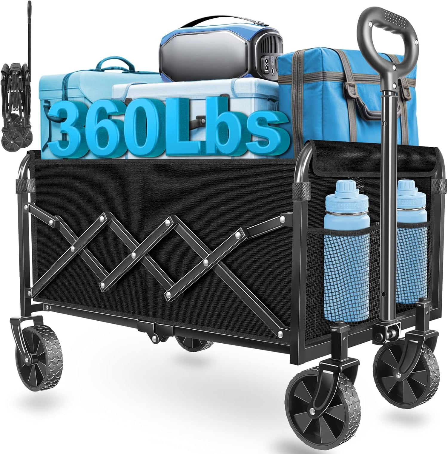 Wagons Carts Foldable Collapsible Wagon with Wheels,360lbs.Wagon cart ...