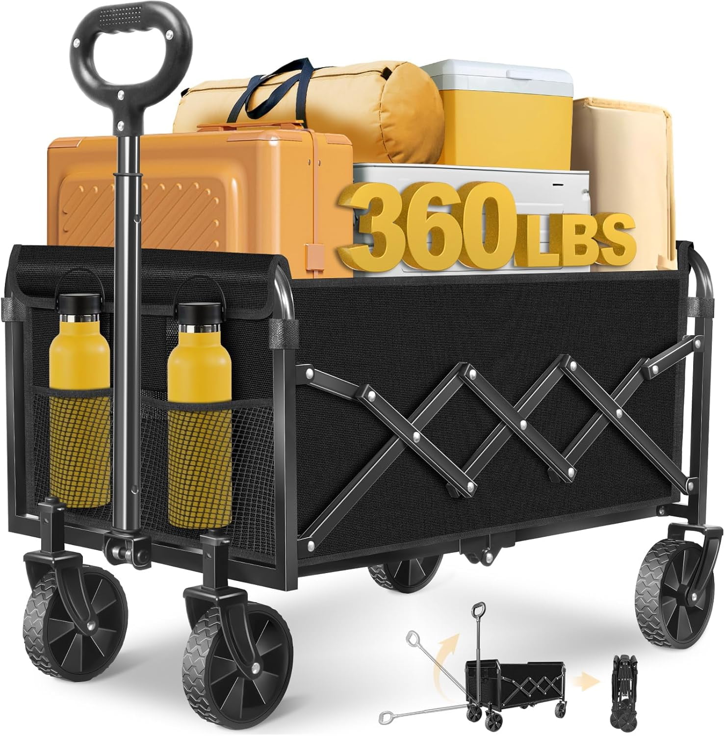 Wagons Carts Foldable Heavy Duty 360 LBS, Collapsible Folding Wagon ...