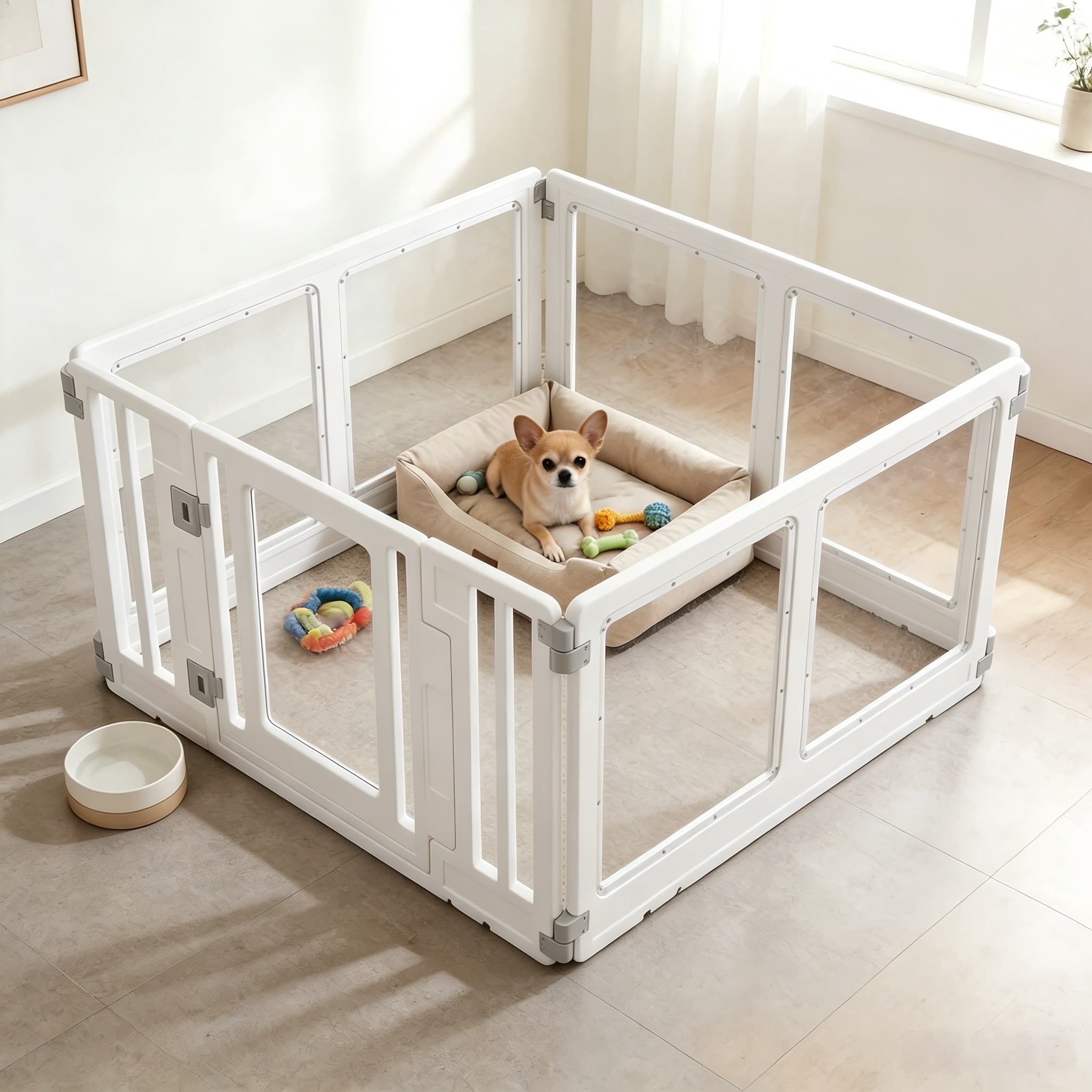 Wagora Acrylic Dog Playpen with Door, Transparent Dog Play Pen Indoors ...