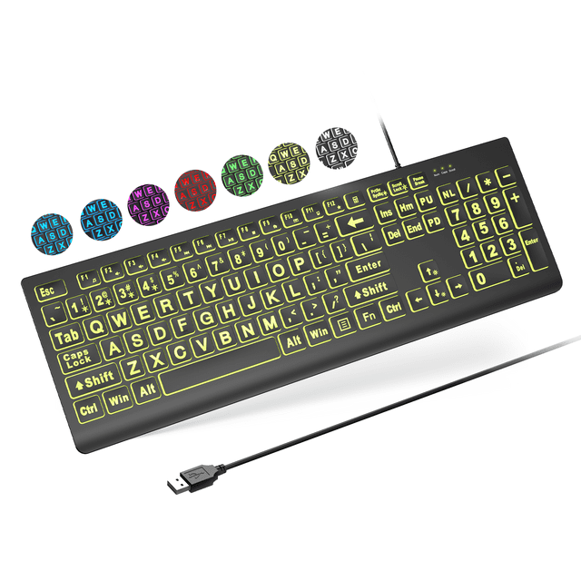 Wagpak Large Print Backlit Keyboard - Wired USB Lighted Computer ...
