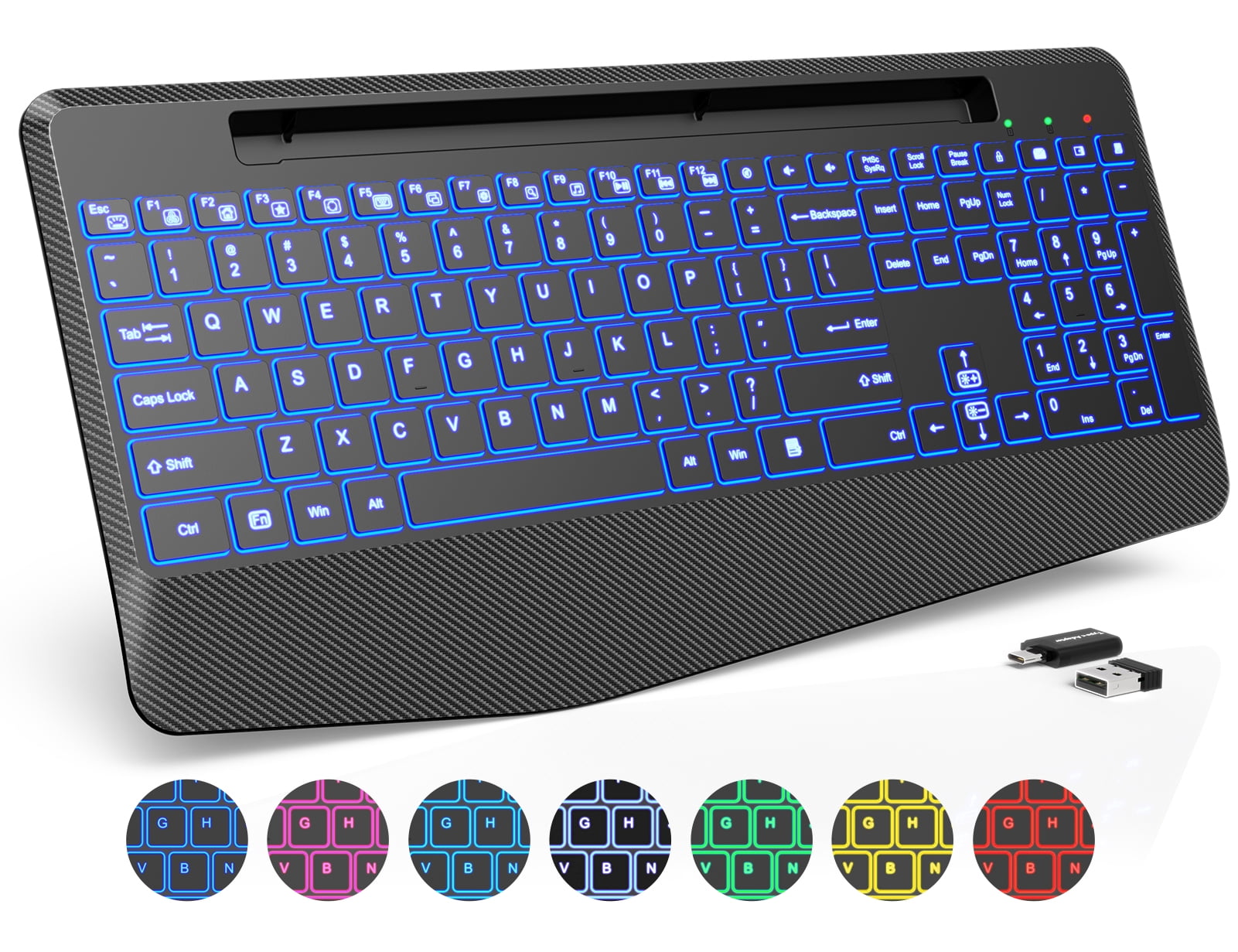 Wagpak RGB Lighting Wireless Ergonomic Keyboards,with Wrist Rest, Black ...