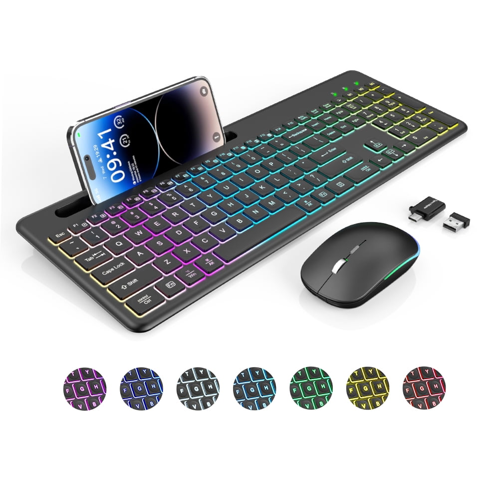 Wagpak Wireless Keyboard and Mouse, 15 Backlit Effects, Slim ...