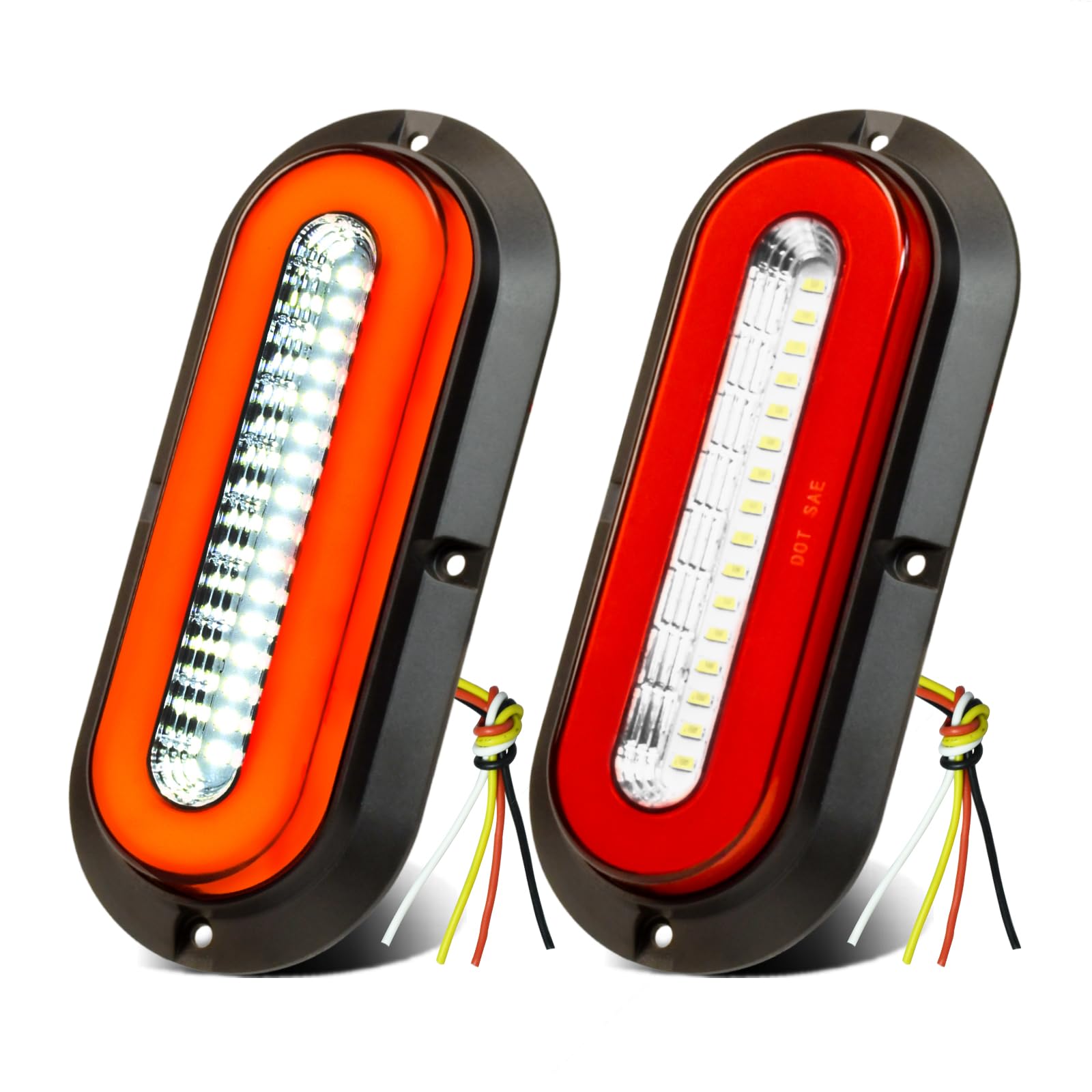 WahMOTOTin 2Pcs 6" Inch IFF17 Oval 52 LEDs Combination White/Red ...